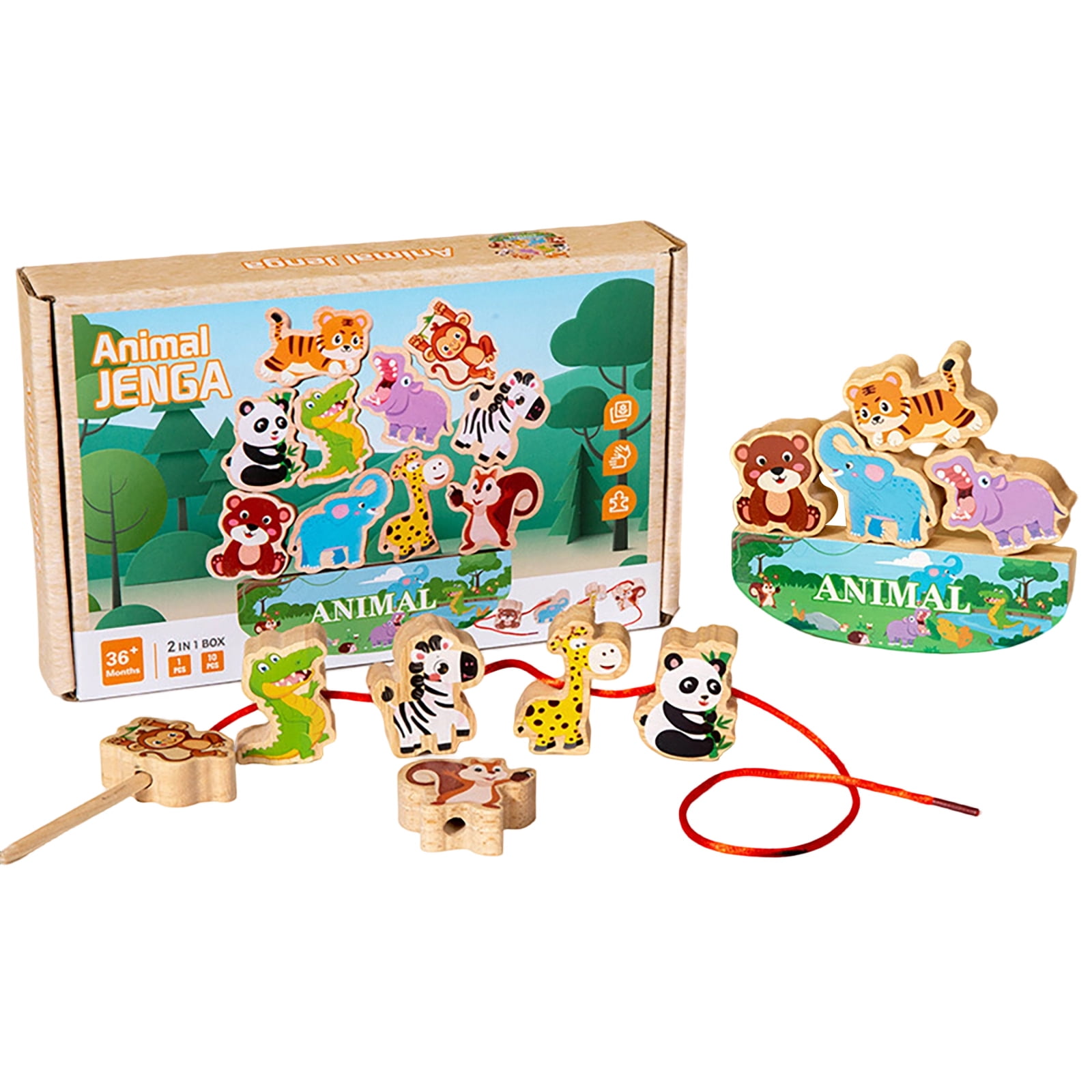 Wooden Bead Stacking & Stringing Toy Set - Large Particle Building ...