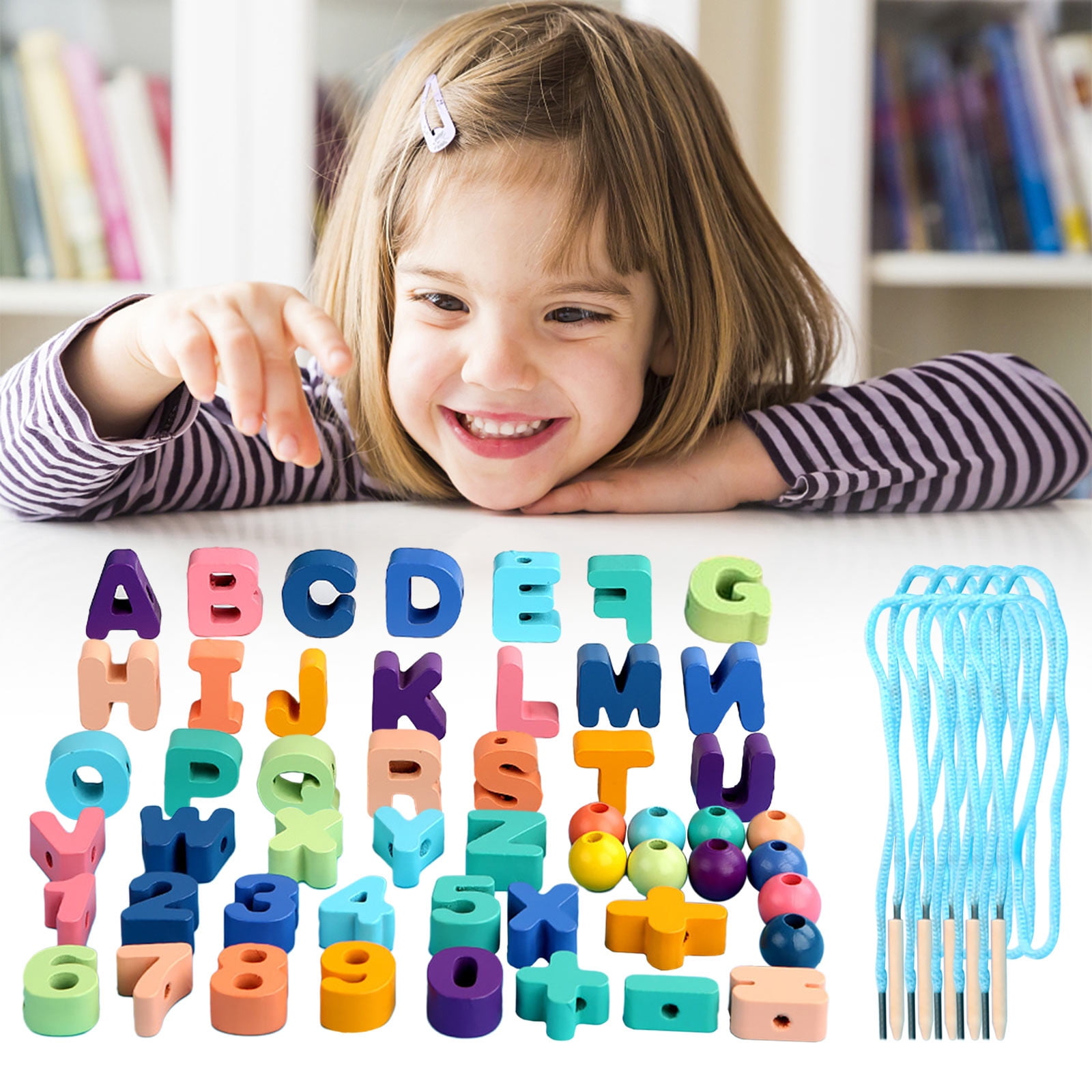 Wooden Bead Stringing Toy Set | 30-Piece DIY Building Blocks for People ...