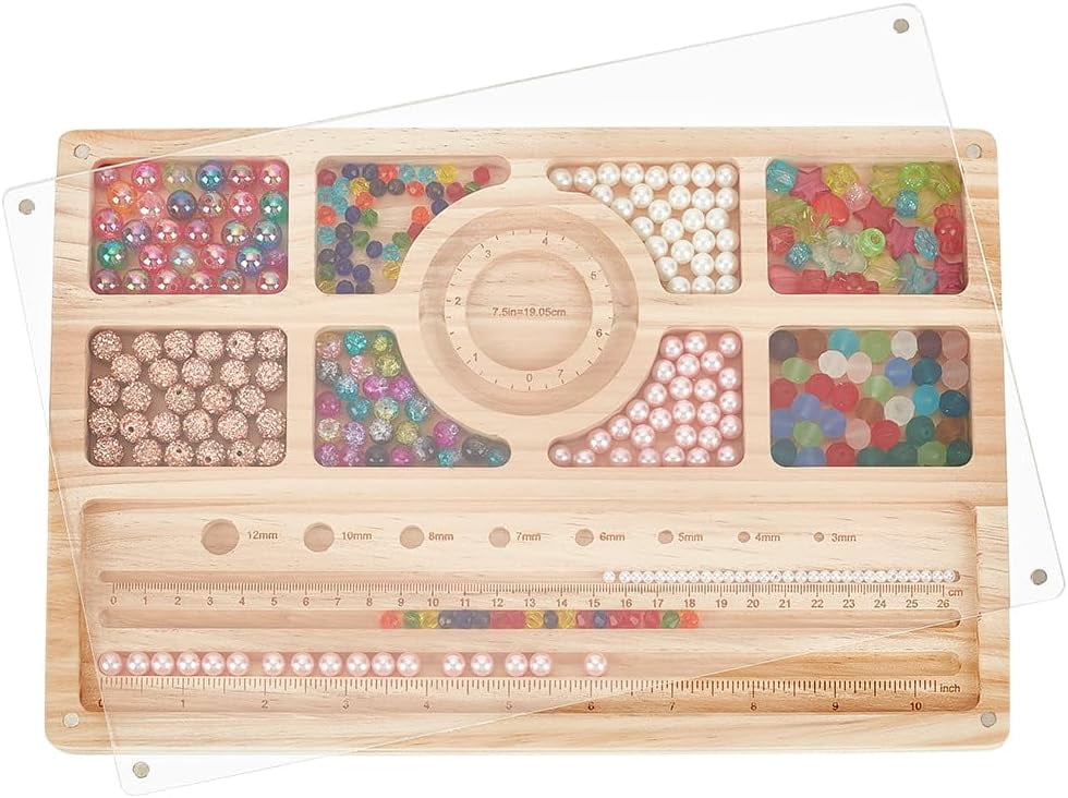 Wooden Beading Board with Clear Acrylic Lid 11.8x7.8x0.6inch Bracelet ...