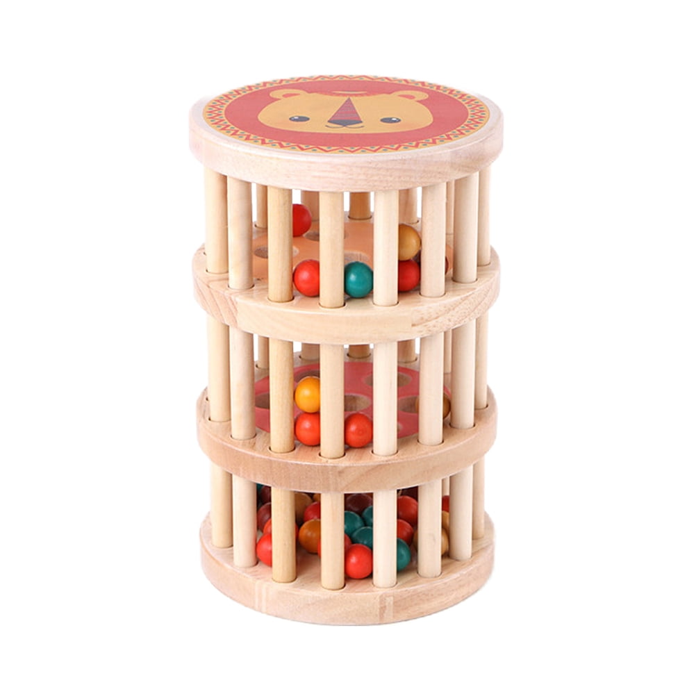 Wooden Beads Cylinder Rolling Drum for Babies Wooden Rattle Rolling Toy ...
