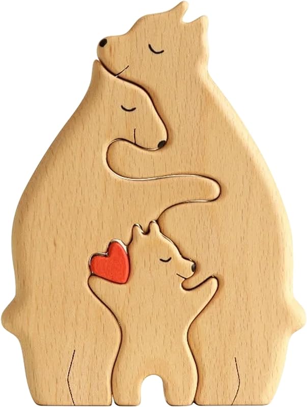 Wooden Bears Family Art Puzzle, Wooden Family Blocks Hand Carved Couple ...