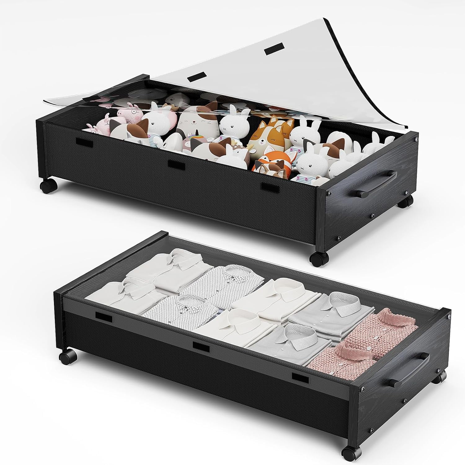 Wooden Under Bed Storage with Wheels, Rolling Under the Bed Storage ...