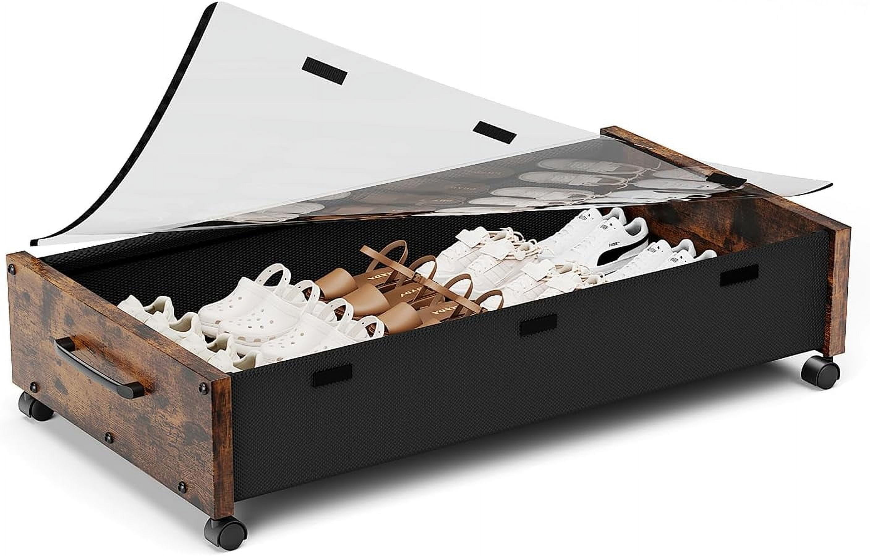 Wooden Under Bed Storage with Wheels, Rolling Under the Bed Storage ...