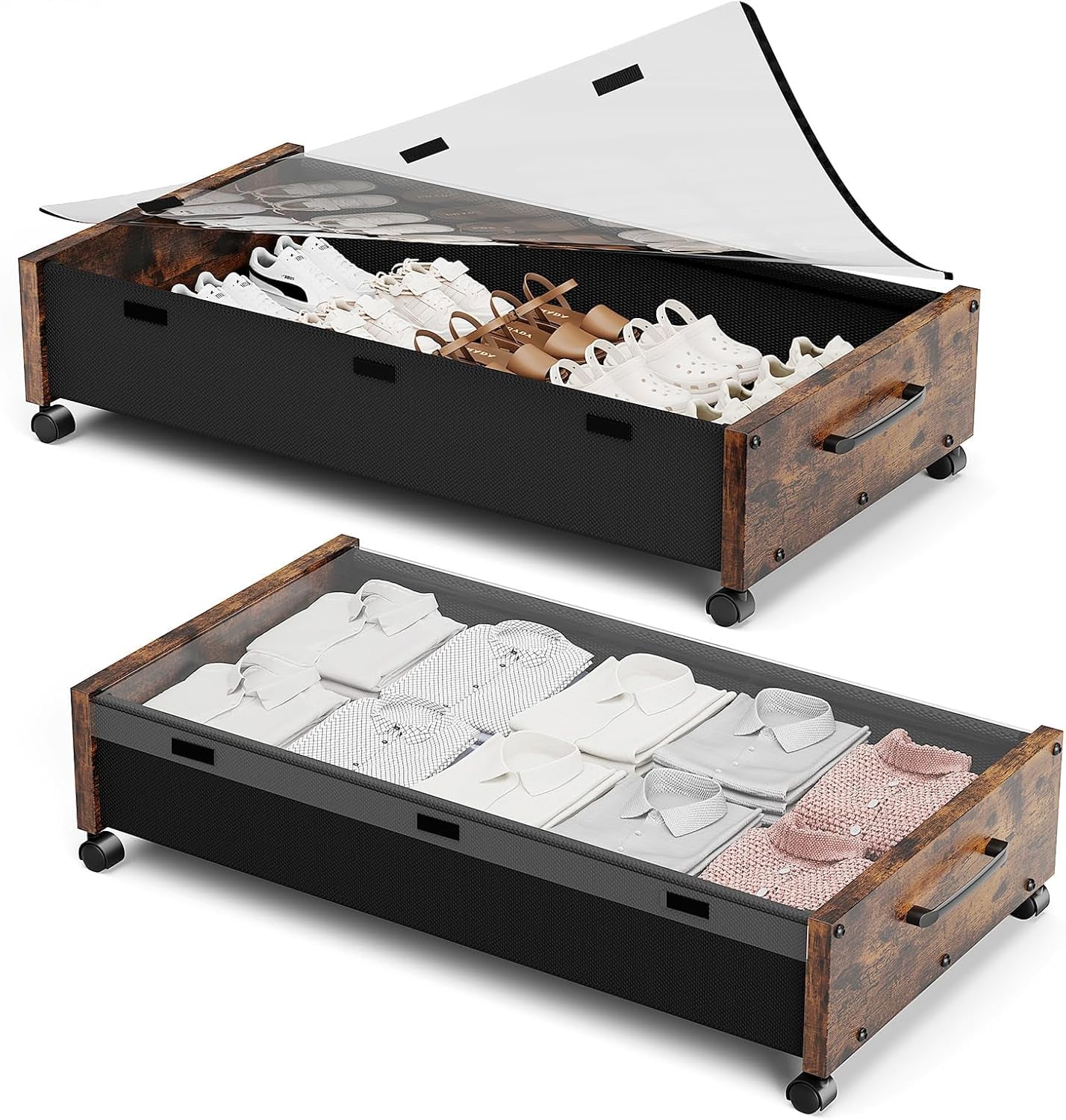 Wooden Under Bed Storage with Wheels, Rolling Under the Bed Storage ...