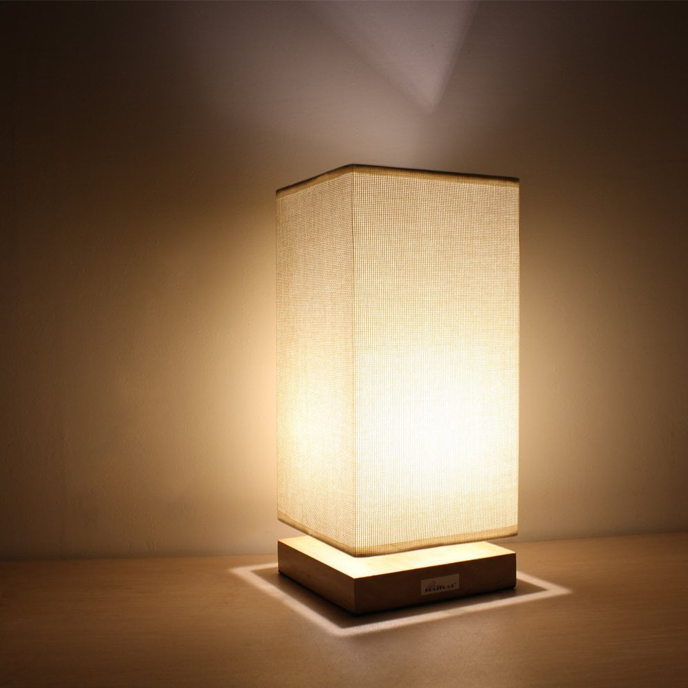 Wooden Bedside Desk Lamps with Square Fabric Shade Nightstand Lamp ...