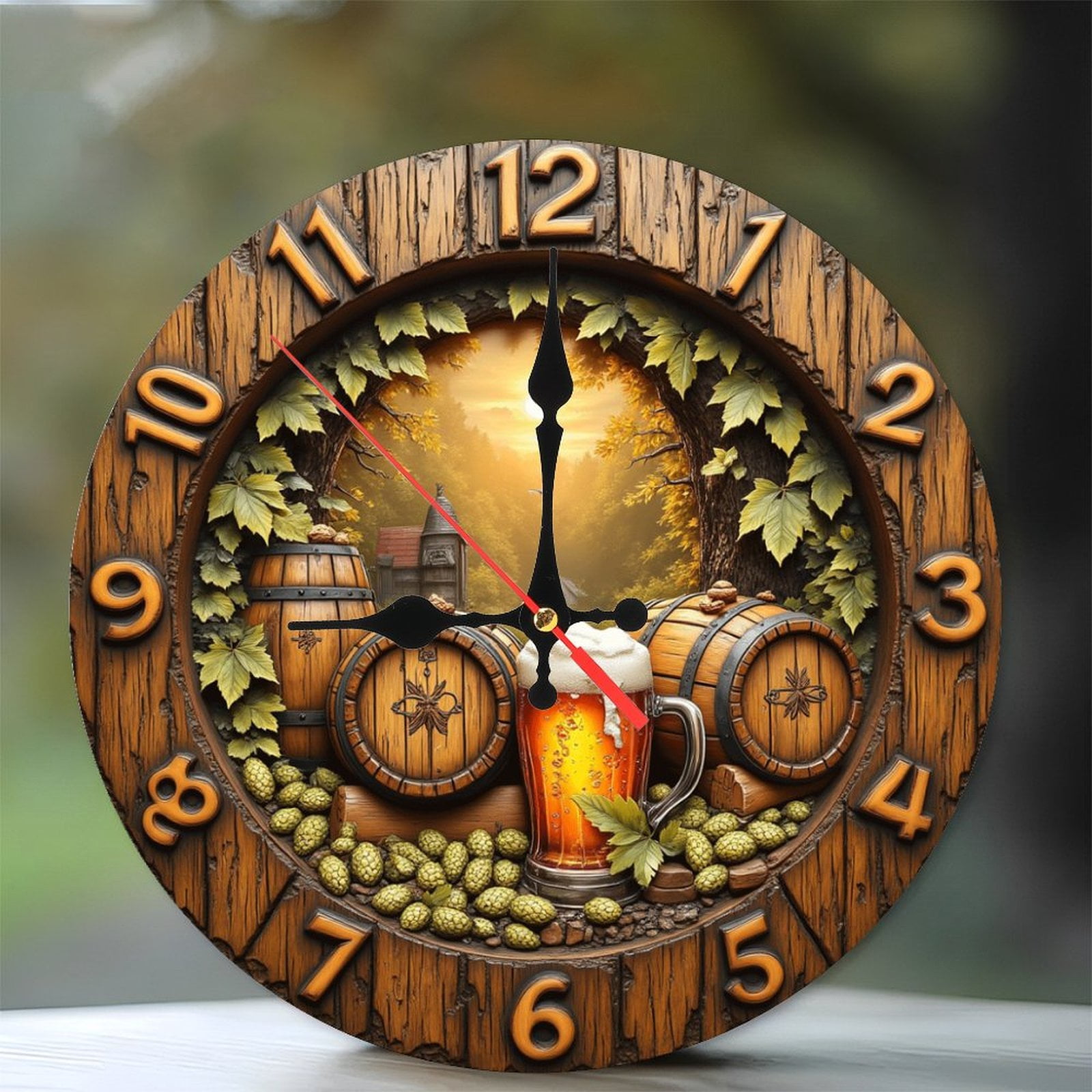 Wooden Beer Barrel Wall Clock Rustic Farmhouse Decor 10-Inch Silent ...