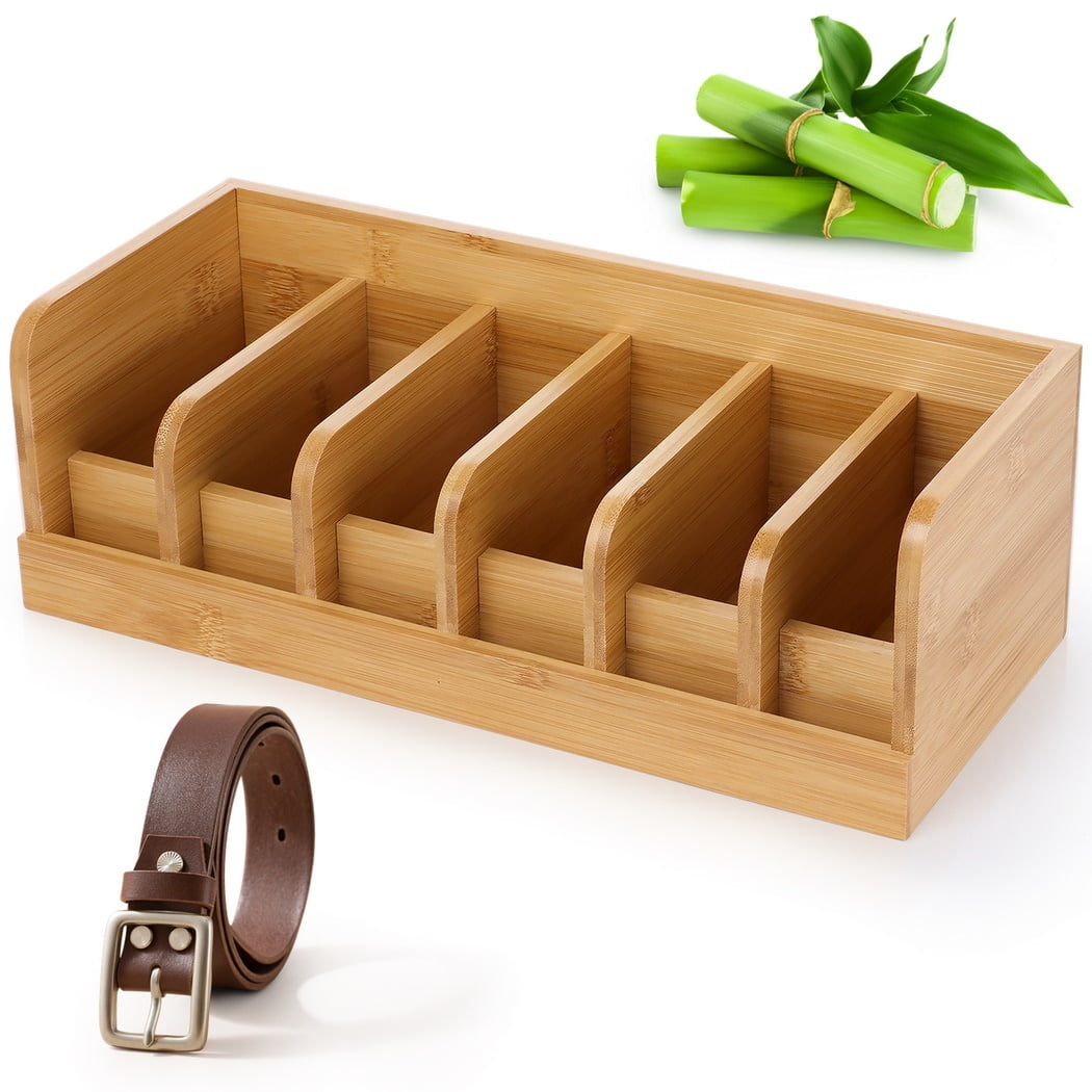 Wooden Belt Organizer for Men, Bamboo Home Belt Storage Box for Closet ...
