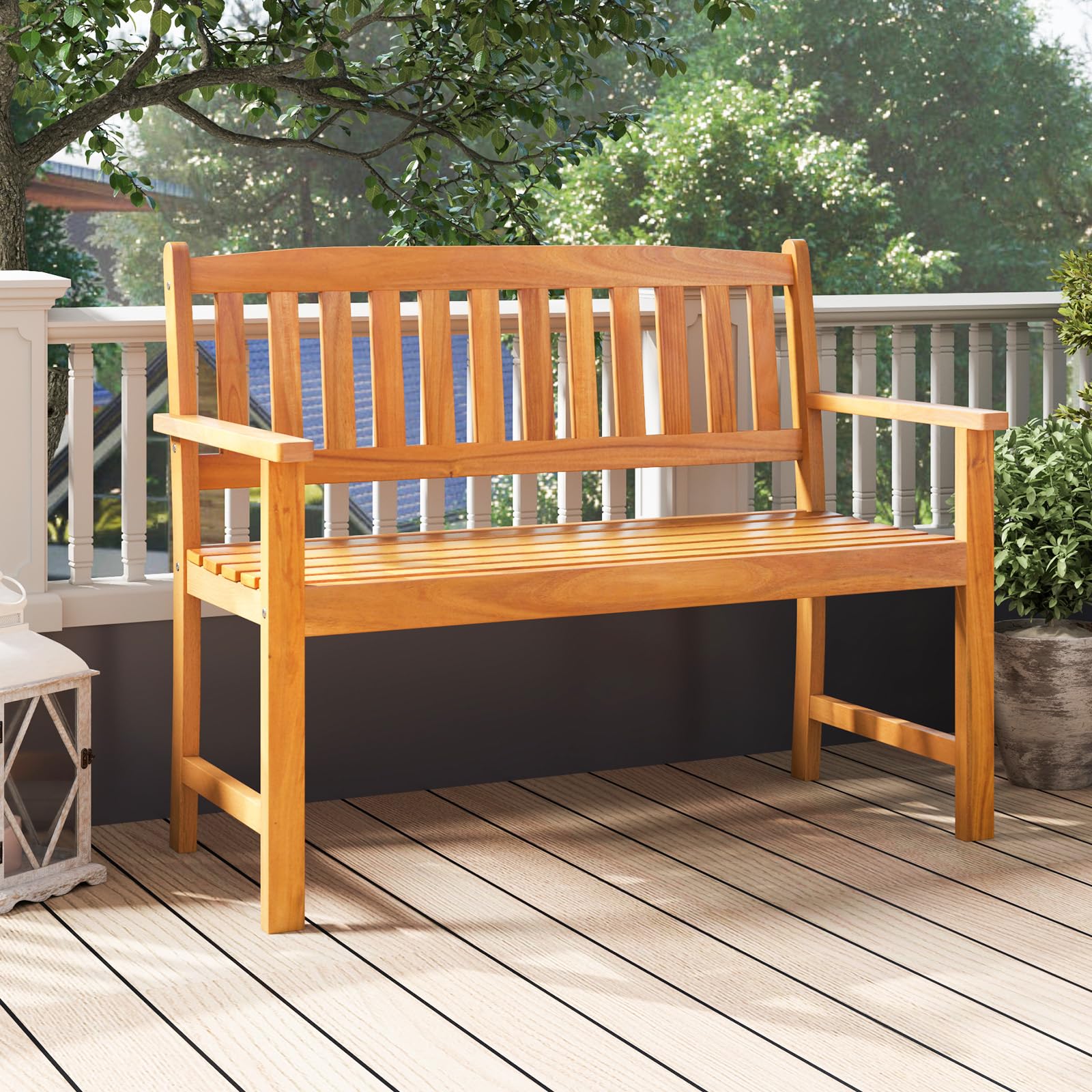 Wooden Bench Outdoor, Sturdy Outdoor Acacia Wood Bench for Garden, Park ...