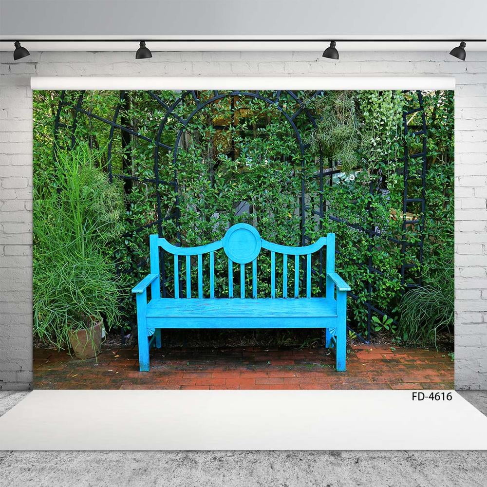 Wooden Bench Plant Brick Floor Photography Backdrop Custom Scenery ...