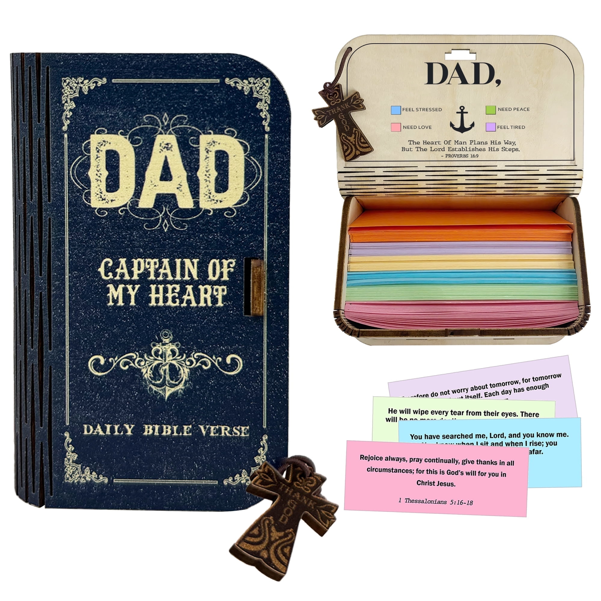 Wooden Bible Verse Box for Dad – Faith-Based Daily Devotional Cards for ...