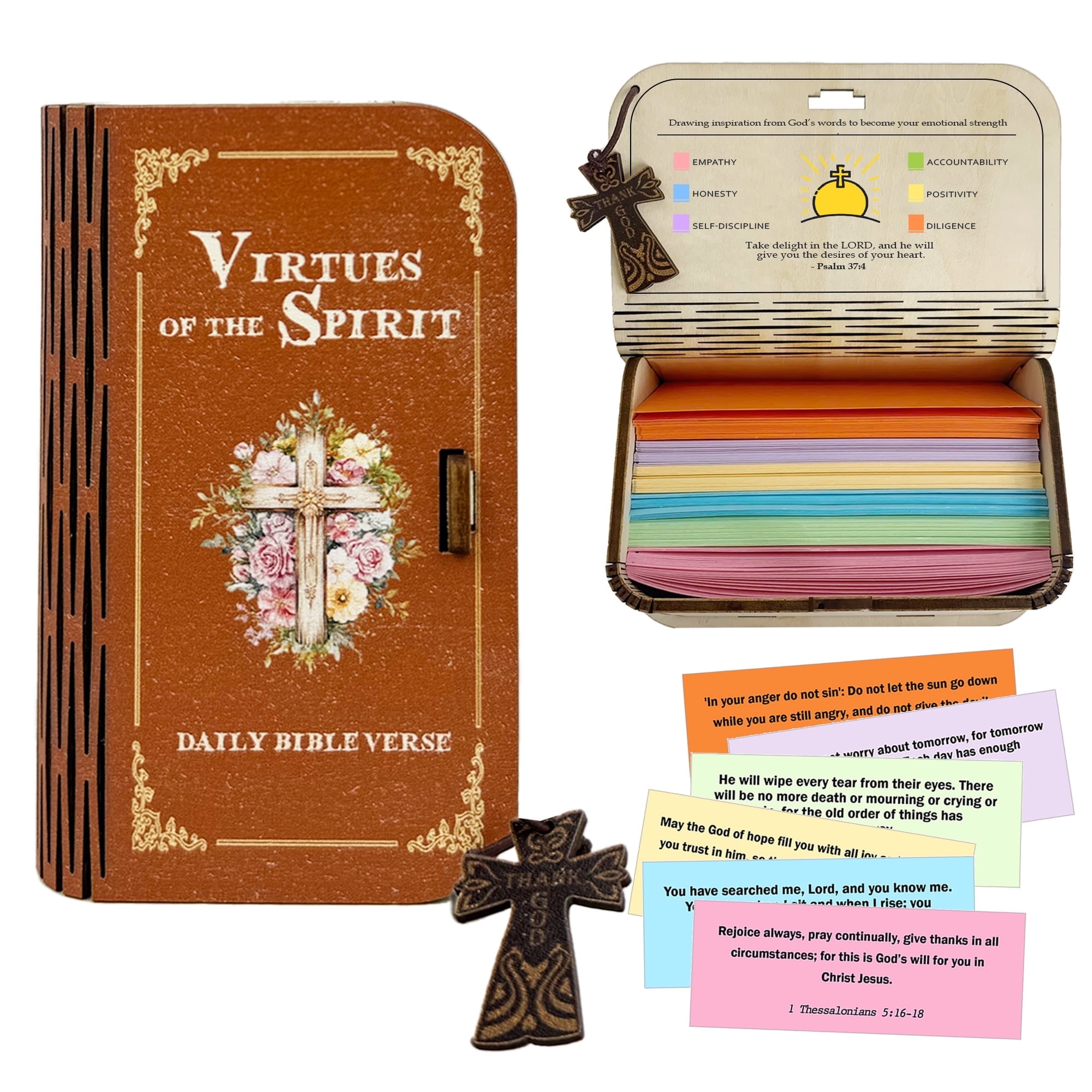 Wooden Bible Verse Box, Virtues of Spirit, Scripture Prayer Cards ...