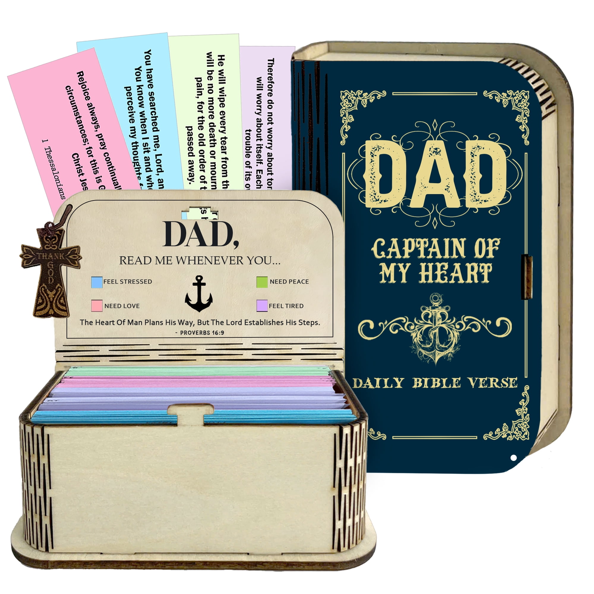 Wooden Bible Verse Box for Dad – Faith-Based Daily Devotional Cards for ...