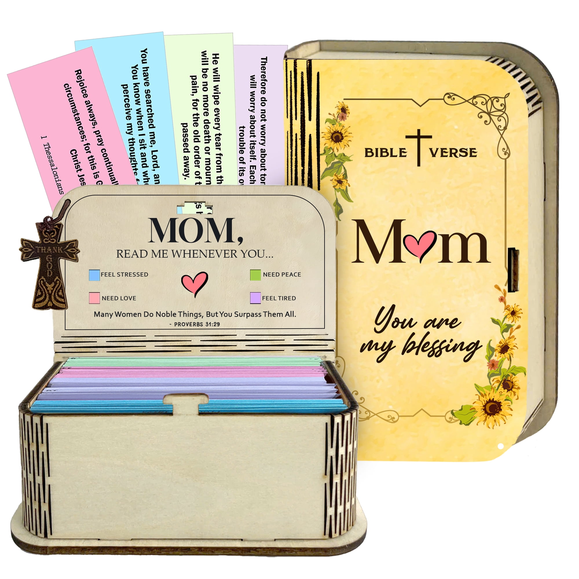 Wooden Bible Verse Box for Mom – Scripture Prayer Cards with Uplifting ...
