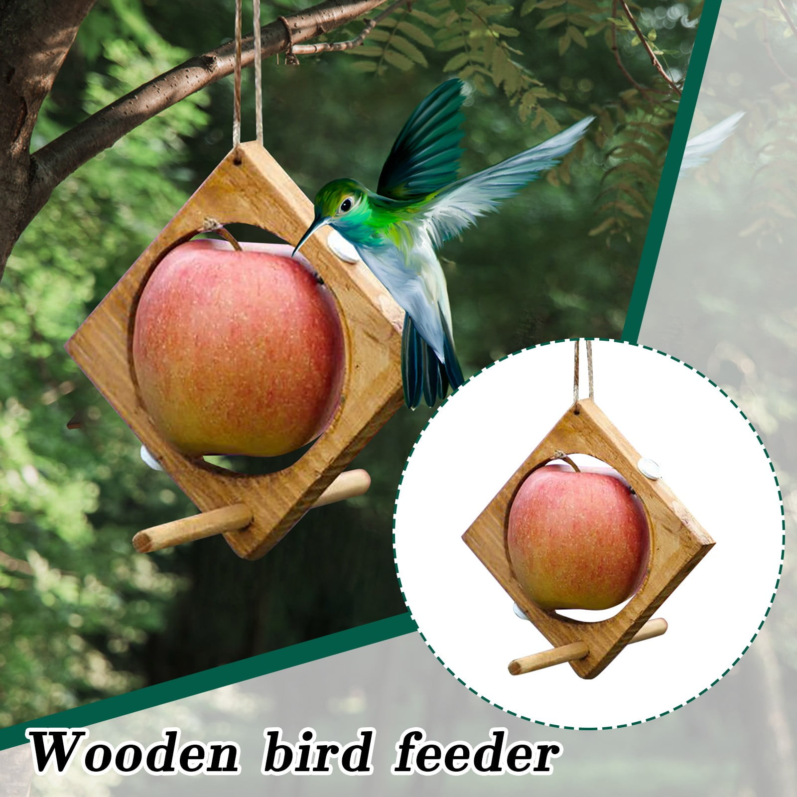 Wooden Bird Feeder,Fruit fork Stand,Vegetable Basket Swing,Outdoor ...
