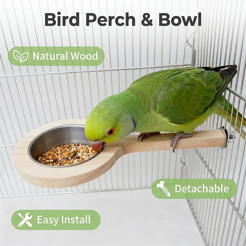 Wooden Bird Feeder for Cage - Natural Pine Parrot Feeding Station with ...
