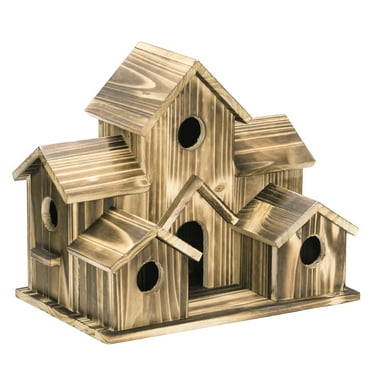 Small Cute Pinewood Birdhouse - Ocean Bungalow Red Roof for Outdoor Use ...