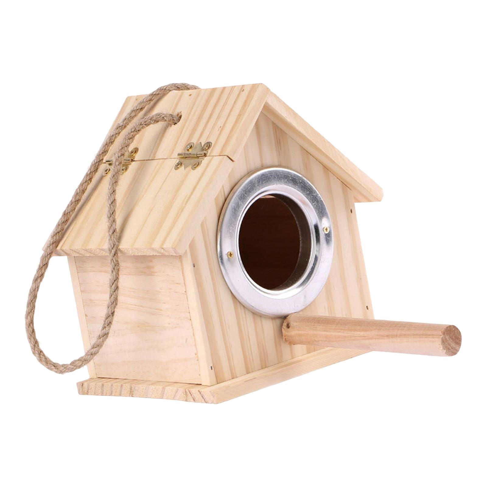 Wooden Bird House Nest Box Hanging with Perch Stand Bird Breeding Box ...