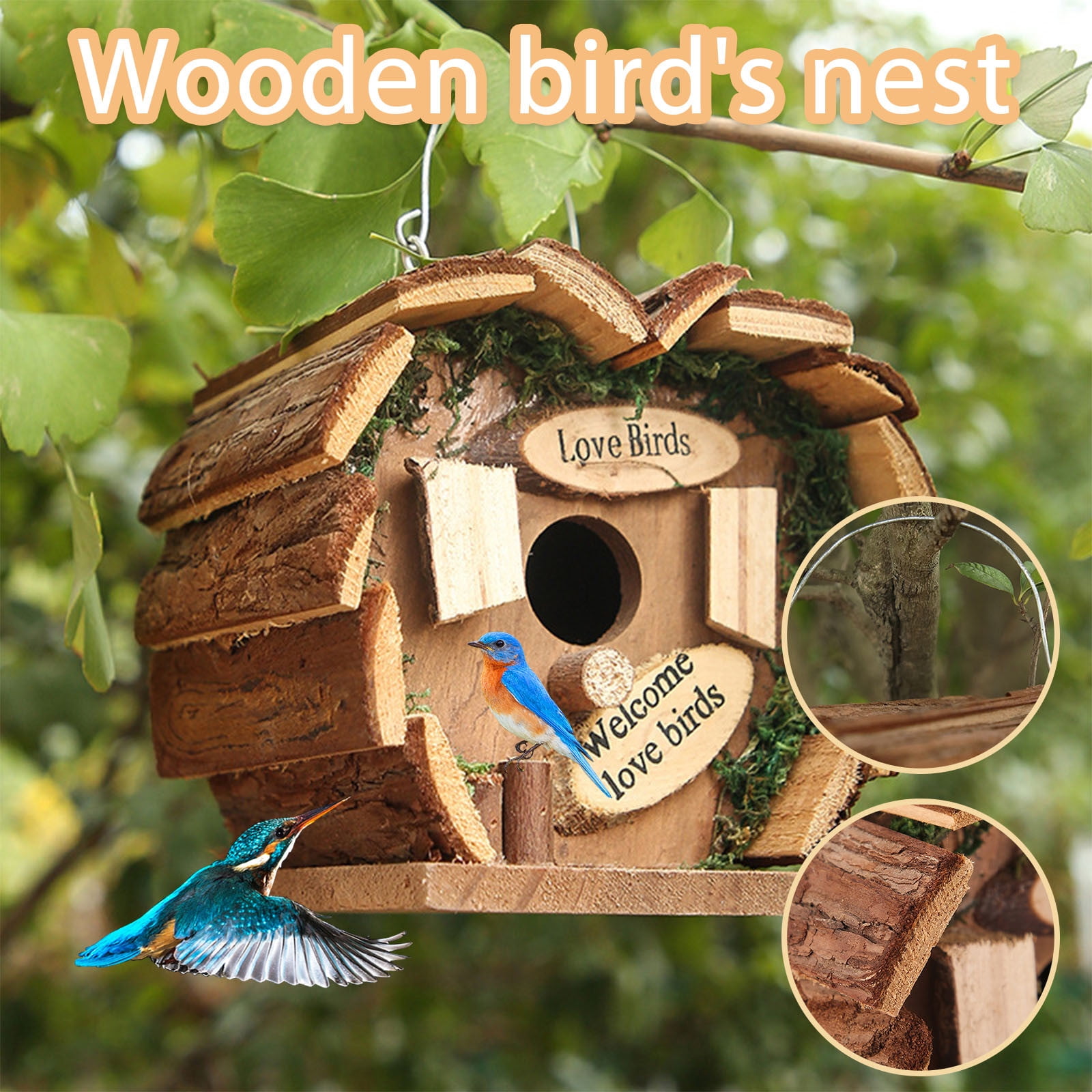 Wooden Bird House for Outdoor Hanging Small Bird Nesting Box - Wood ...