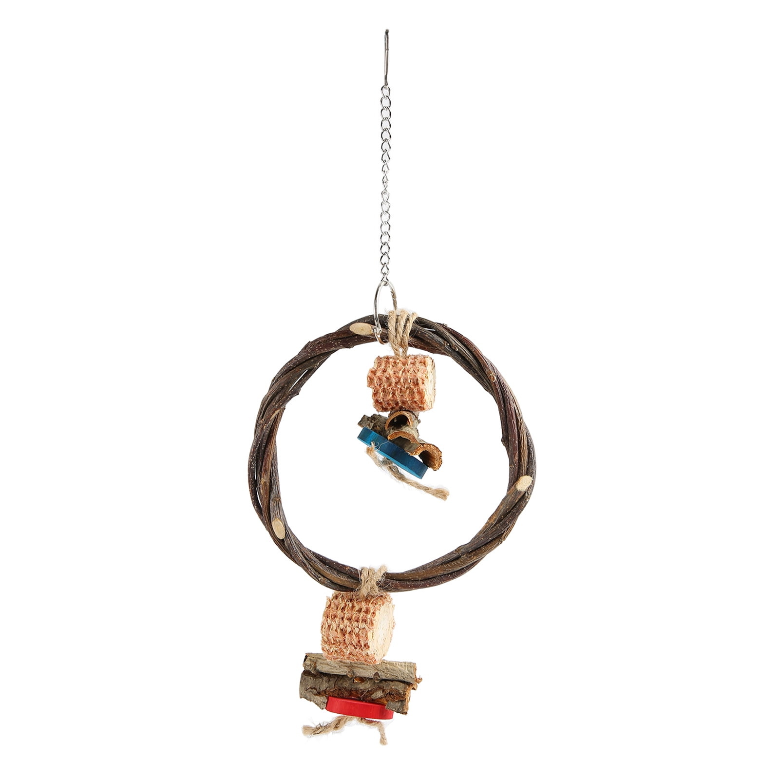 Wooden Bird Swing Perch Branch Woven Ring Colorful Food Colouring ...
