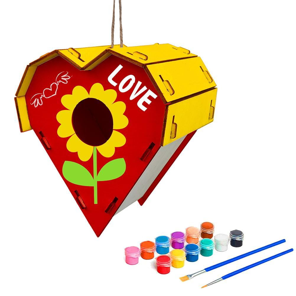 Wooden Bird's Nest Box DIY Kit, Hand-Painted Bird House Art Craft for ...