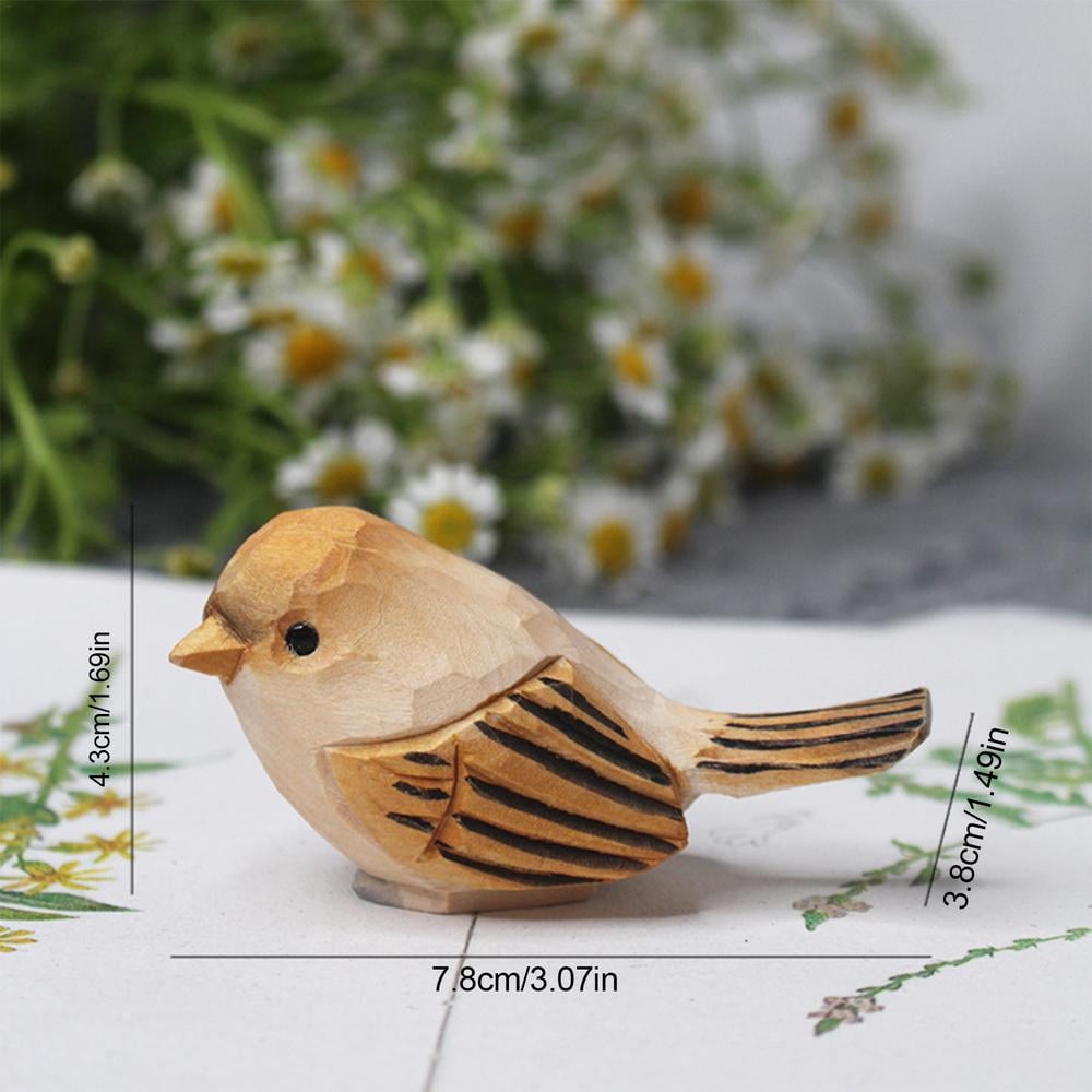 Wooden Birds Miniature Garden Decoration Sparrow Bird Statues Hand ...