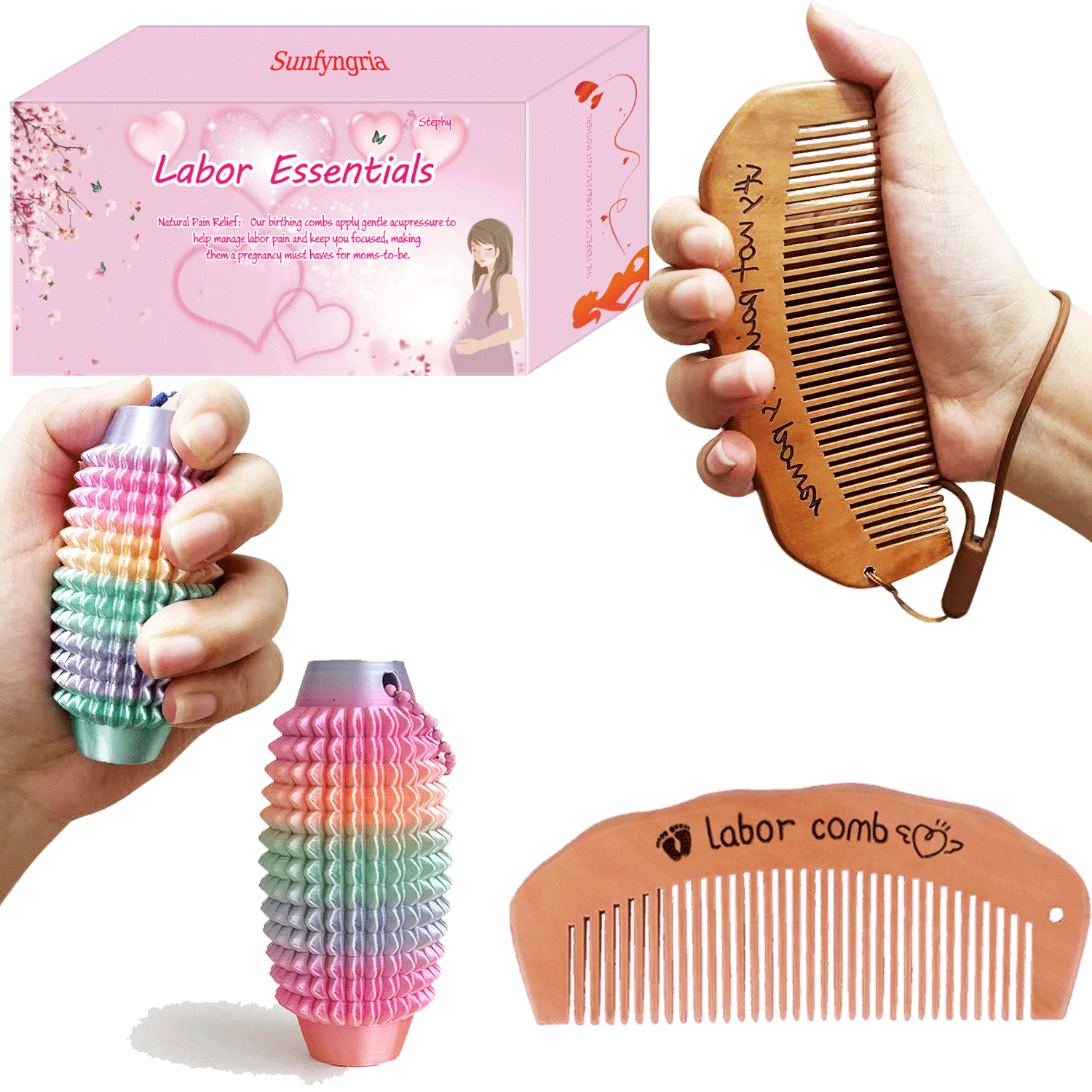 Wooden Birth Comb & Pain Fidget Massager - Labor & Delivery Essentials ...