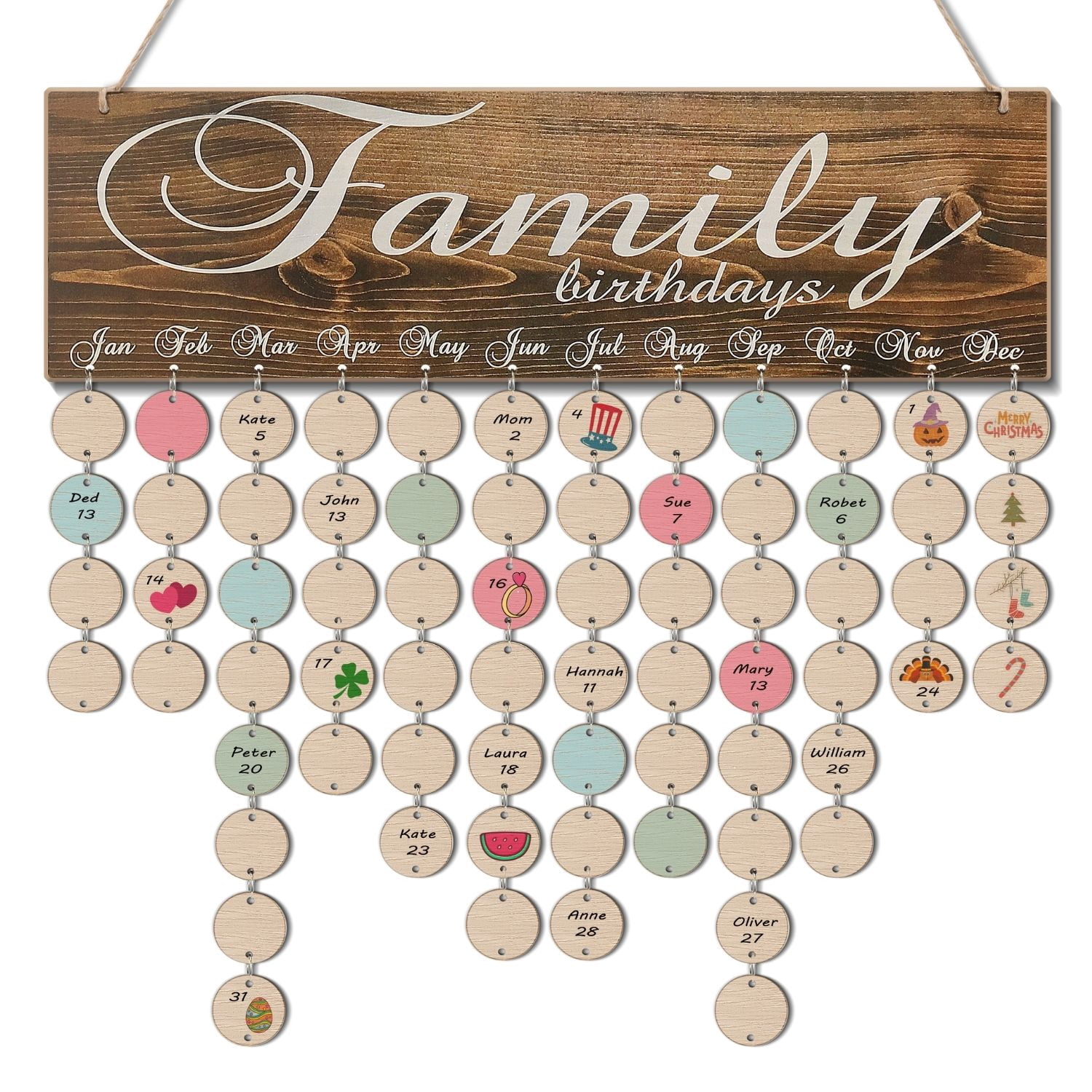 Wooden Birthday Calendar Wall Hanging DIY Sign Board Reminder ...
