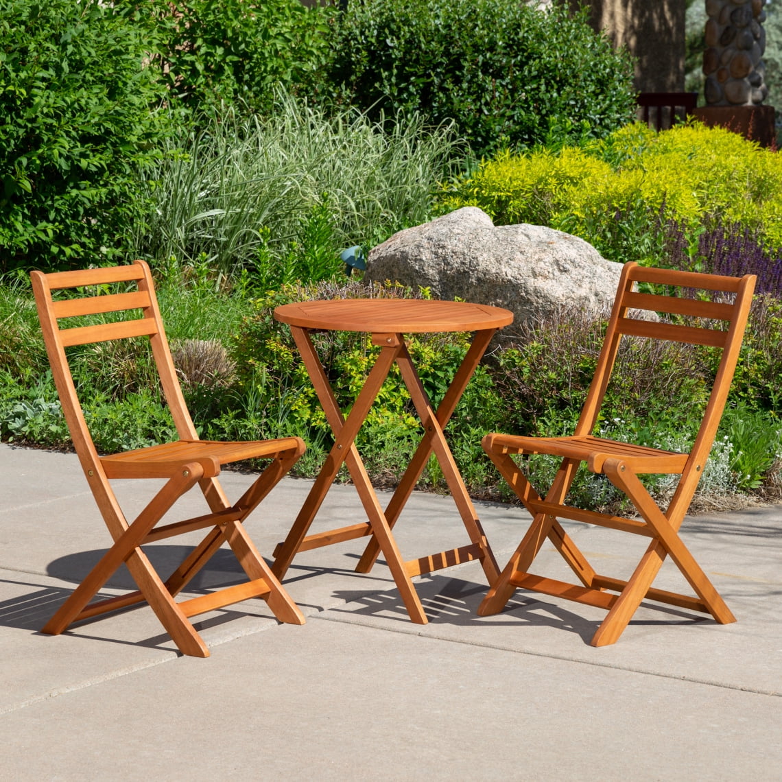 Wooden Bistro Sets of 3, Folding Patio Dining Set with Round Table and ...