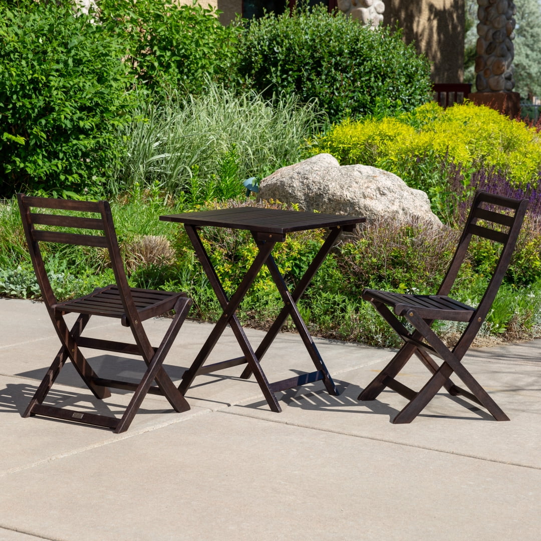 Wooden Bistro Sets of 3, Folding Patio Dining Set with Square Table and ...