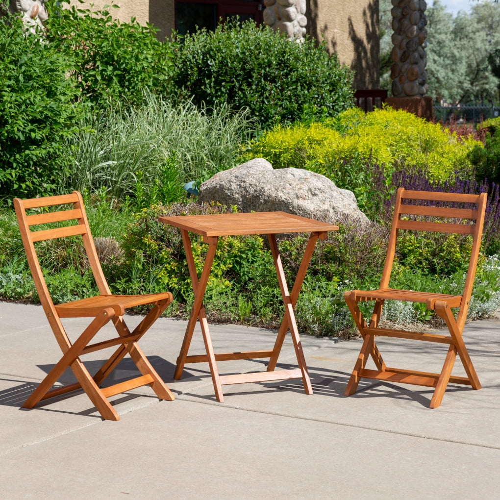 Wooden Bistro Sets of 3, Folding Patio Dining Set with Square Table and ...