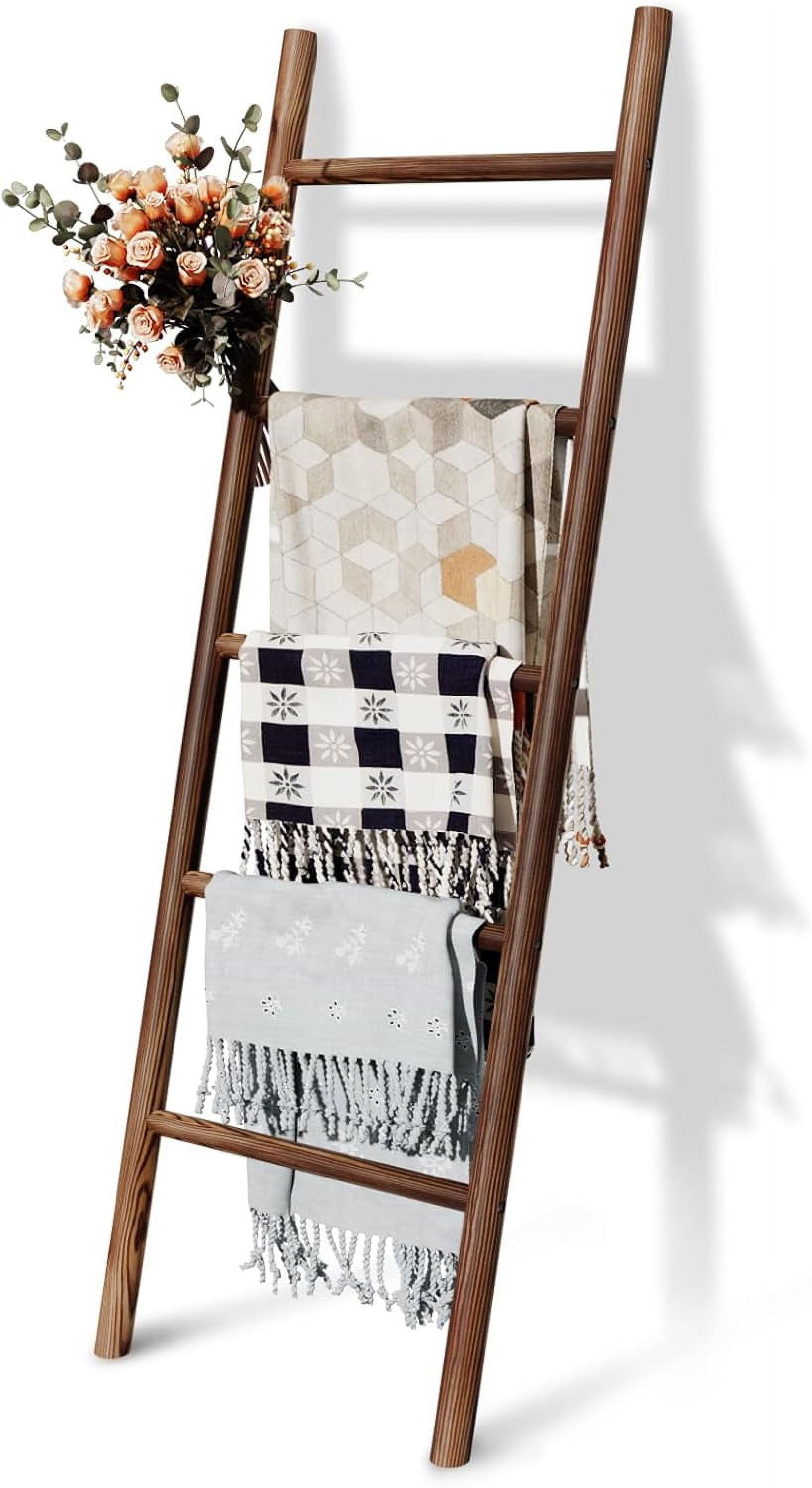 Wooden Blanket Ladder, 4.8ft Throw Blanket Holder for Living Room ...