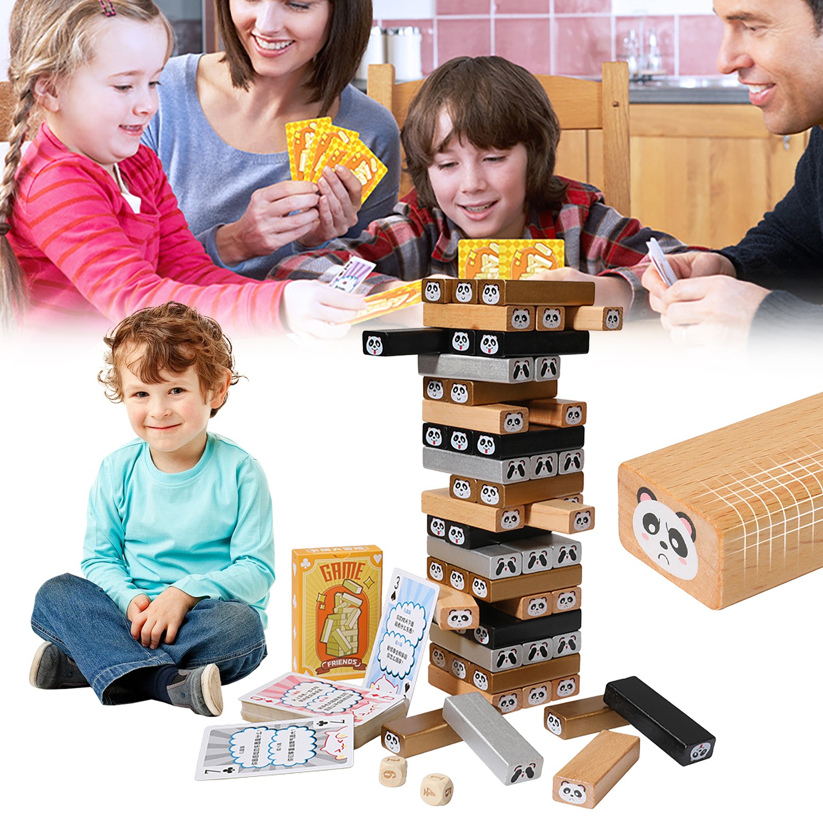 Wooden Block Stacking Game With Building Cards And Dice –Wooden Panda ...