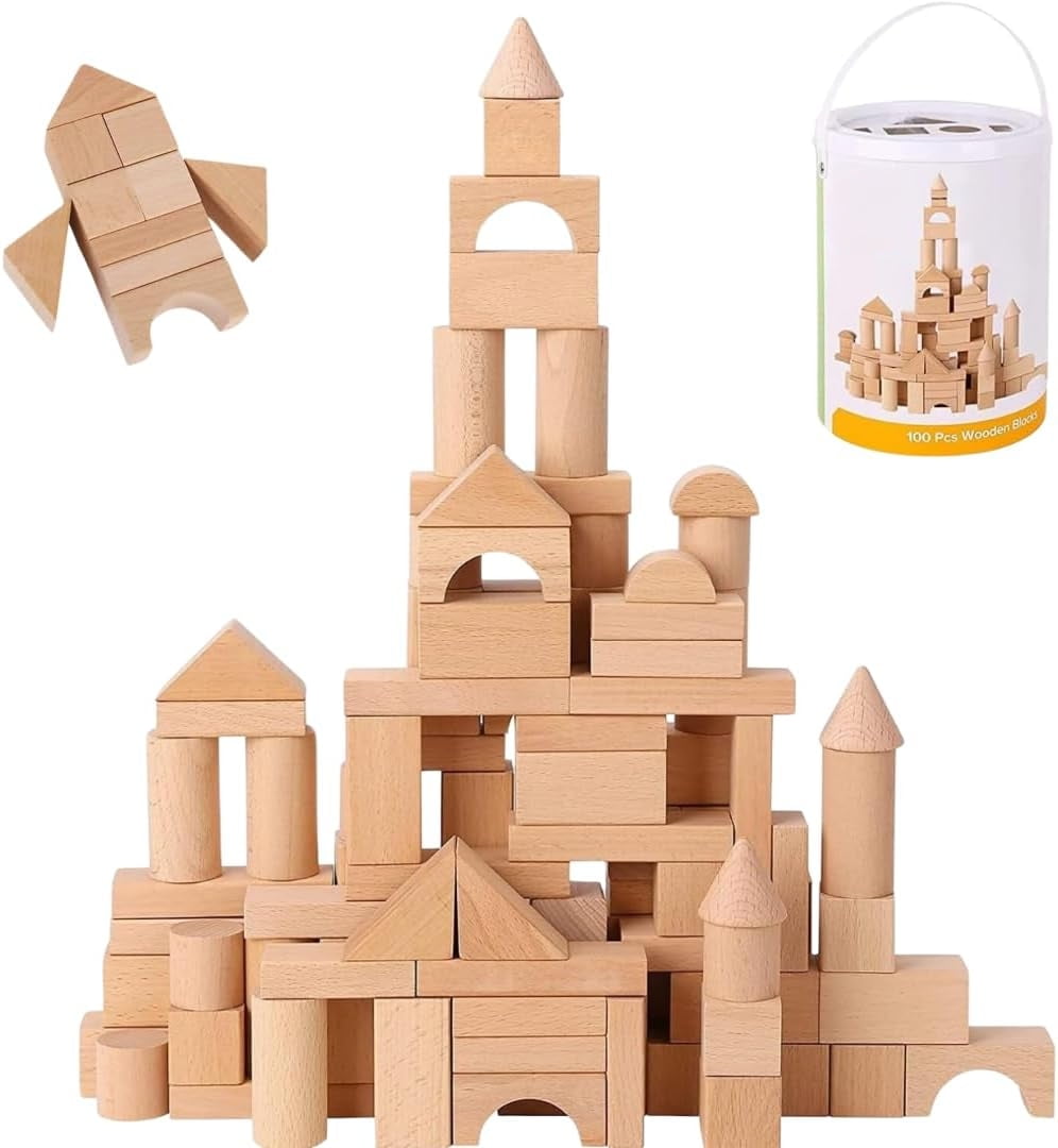 Wooden Blocks - Building Blocks for Toddlers - Includes Storage ...