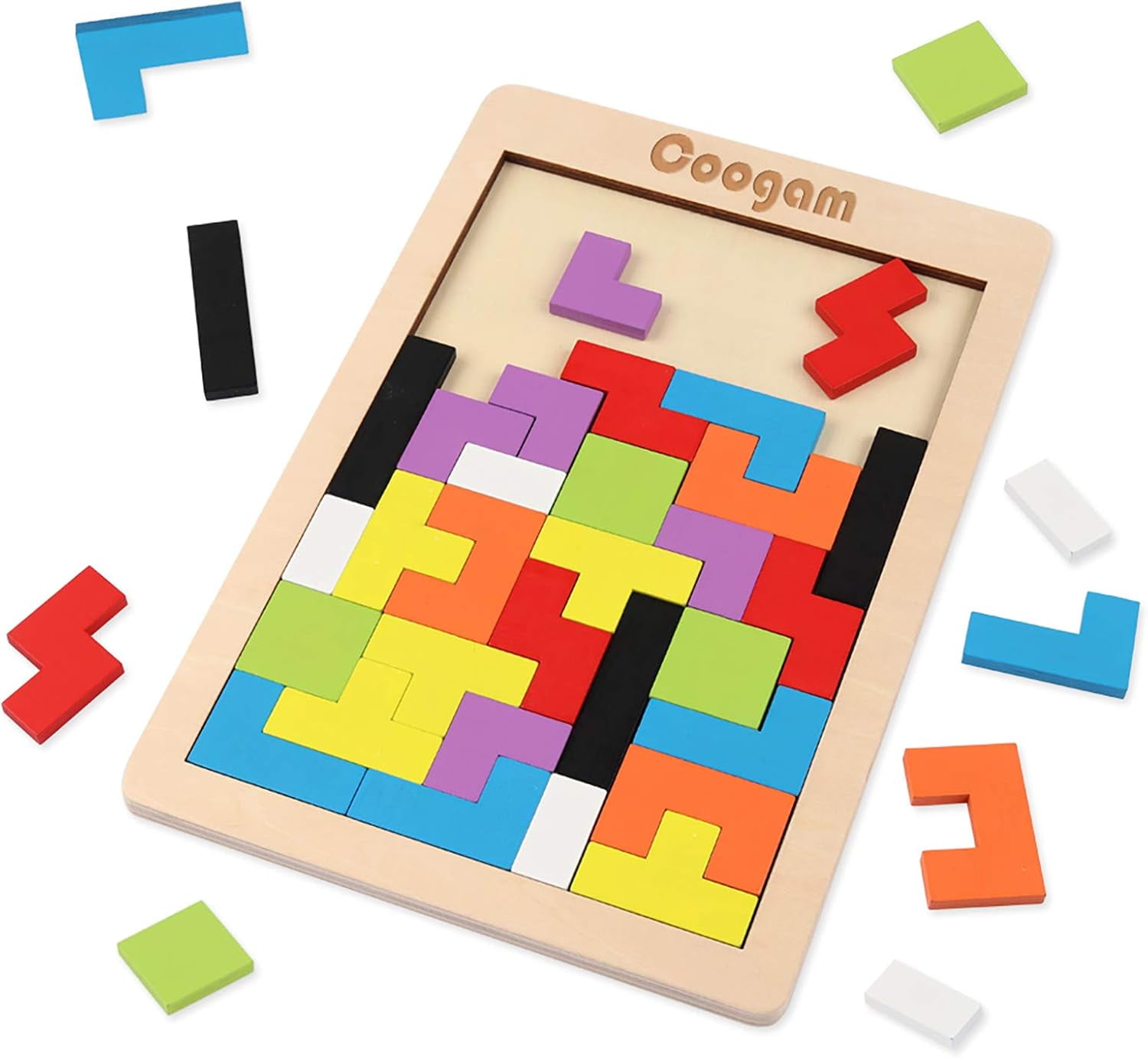 Wooden Blocks Puzzle Brain Teasers Toy Tangram Jigsaw Intelligence Colorful 3D Russian Blocks ...