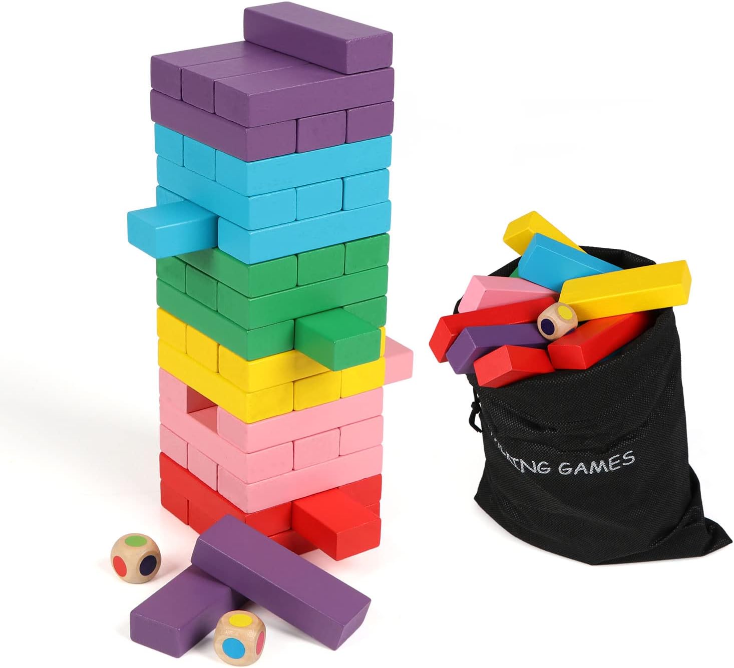 Wooden Blocks Stacking Games, 48PCS Tumbling Stacking Blocks Game for ...