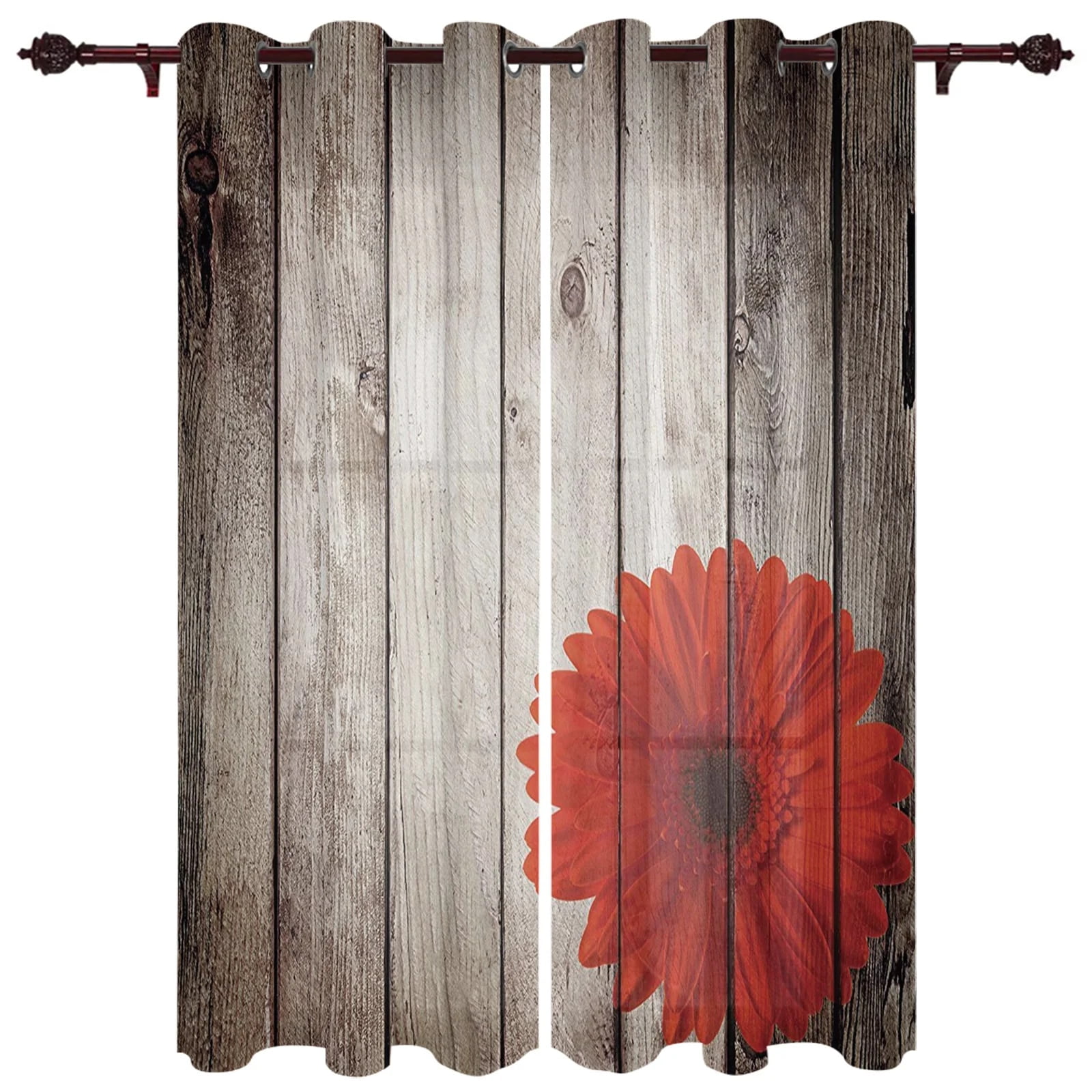 Wooden Board Flower Leaves Window Curtain for Bedroom Living Room ...