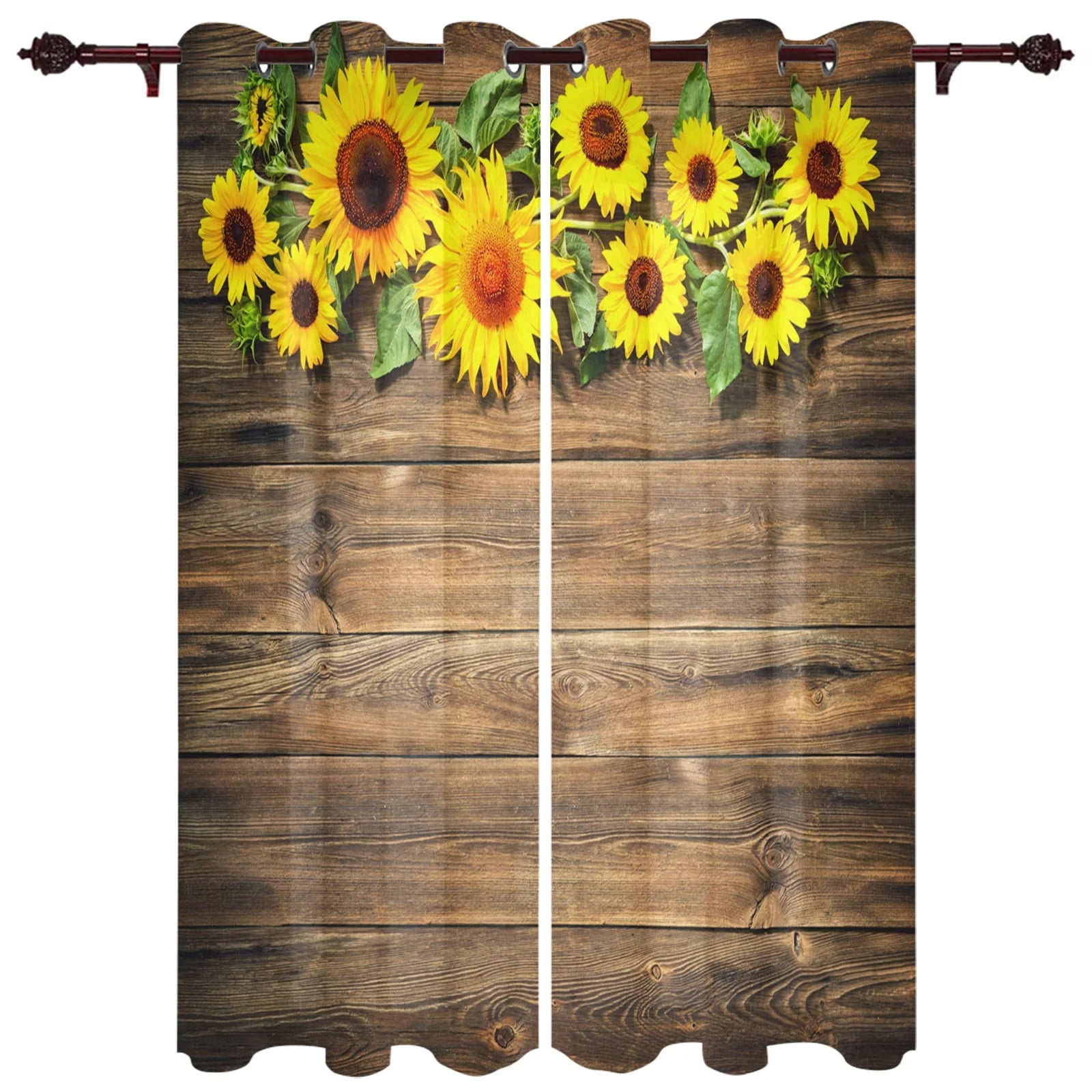 Wooden Board Flower Leaves Window Curtain for Bedroom Living Room ...