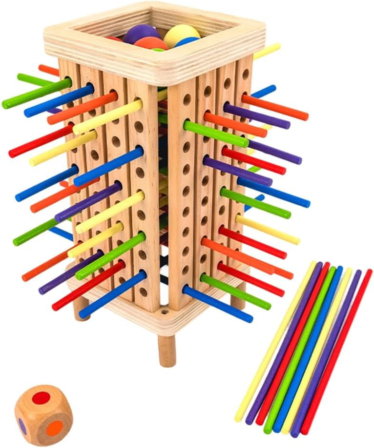 Wooden Board Game Montessori Toys - 36 Colorful Wooden Sticks & 1 Dice ...