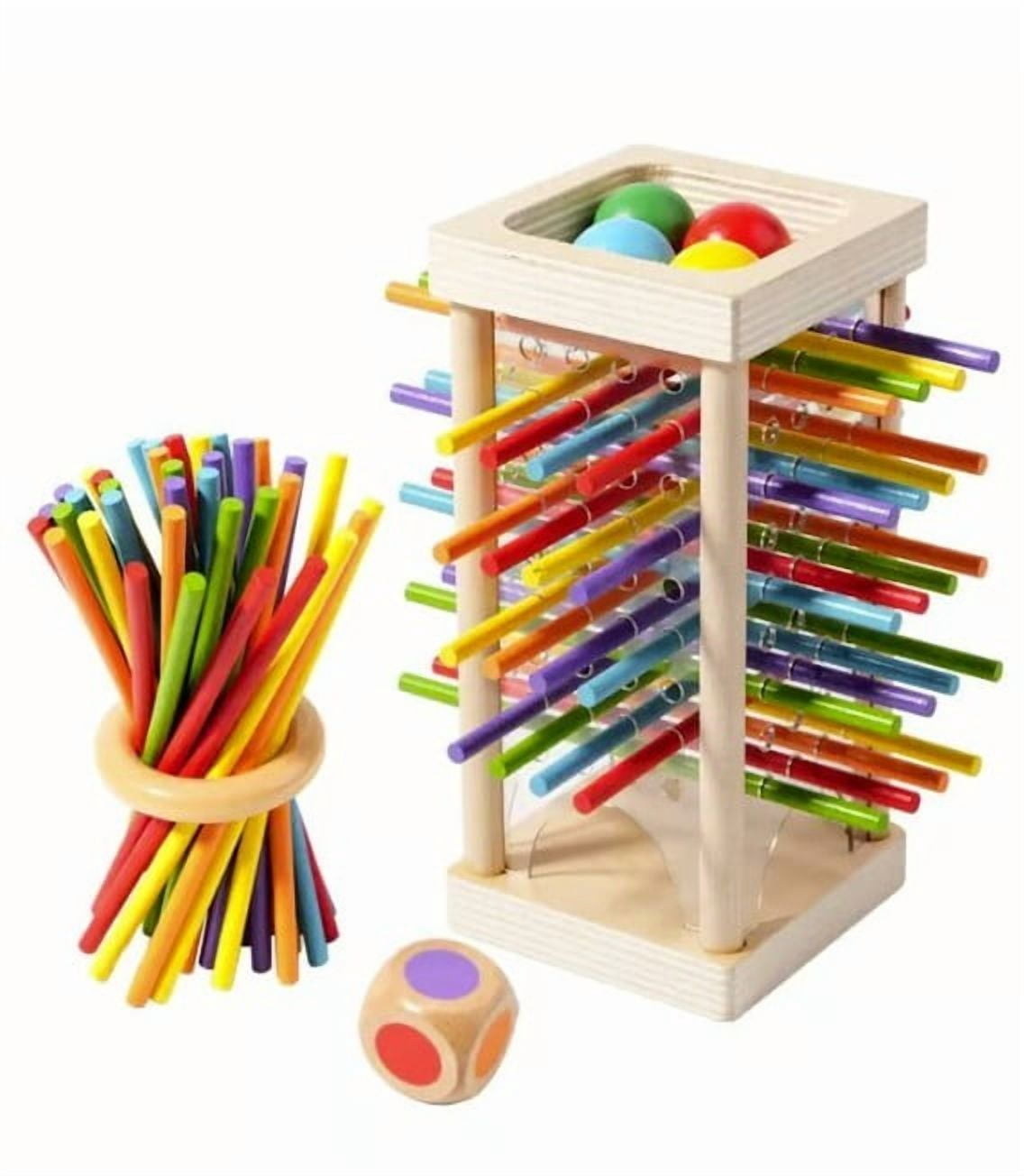 Wooden Board Games with Colorful Sticks Balls & Dice, Montessori Toys ...