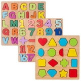 Wooden Board Kids Educational Toy Colourful ABC Alphabet Number Shapes ...