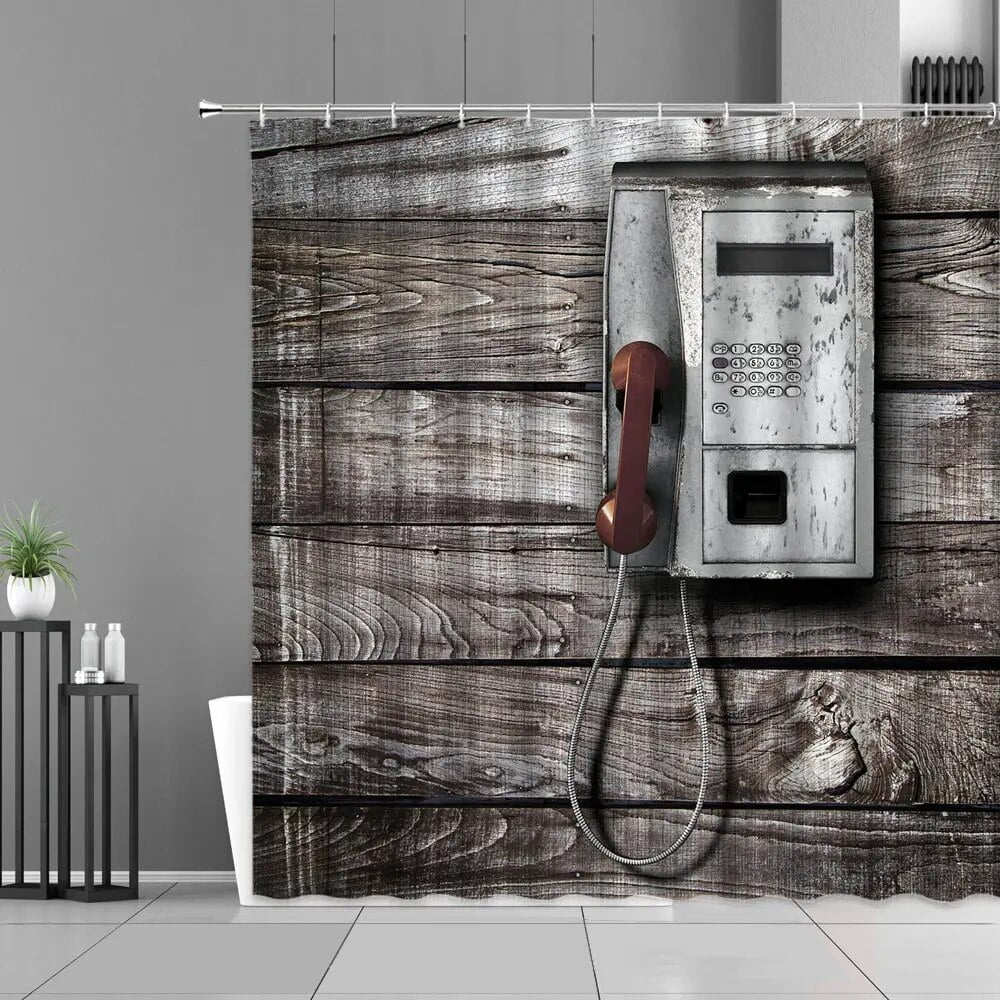 Wooden Board Print Shower Curtain Wood Grain Clock Five-Pointed Star ...