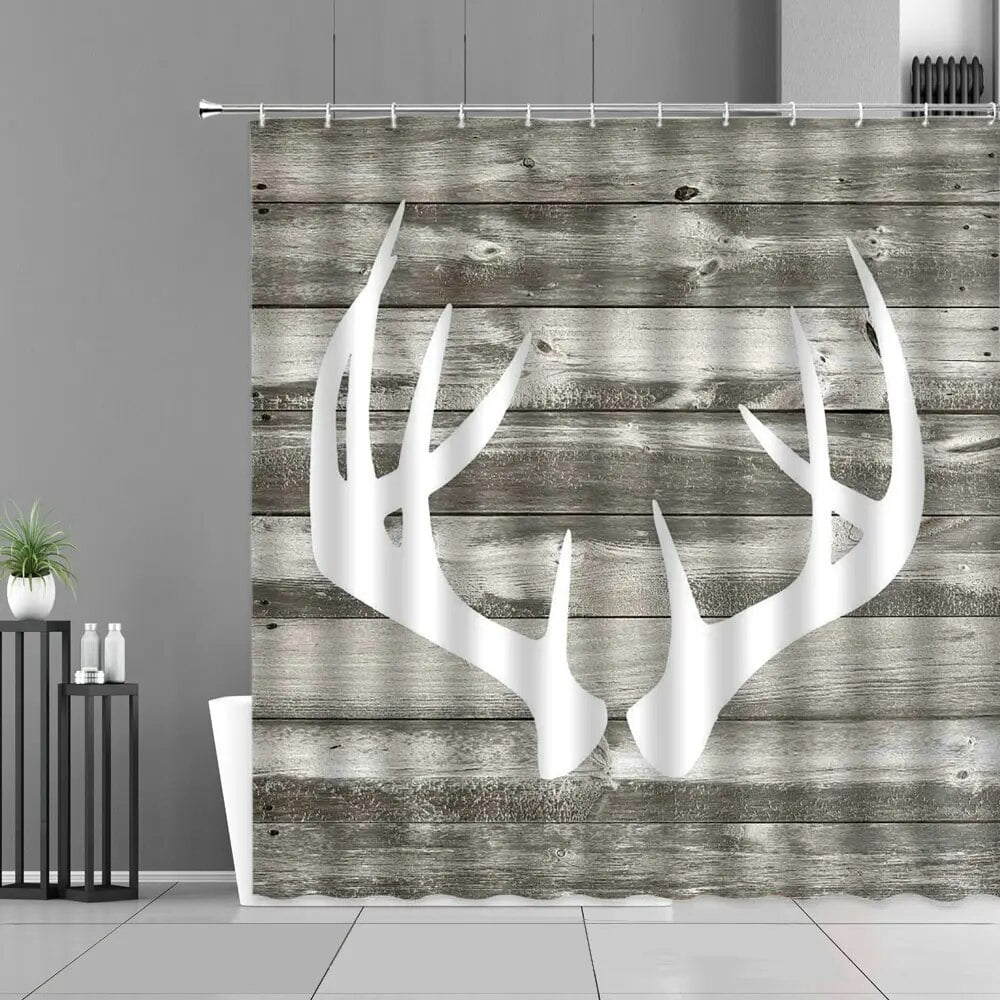 Wooden Board Print Shower Curtain Wood Grain Clock Five-Pointed Star ...