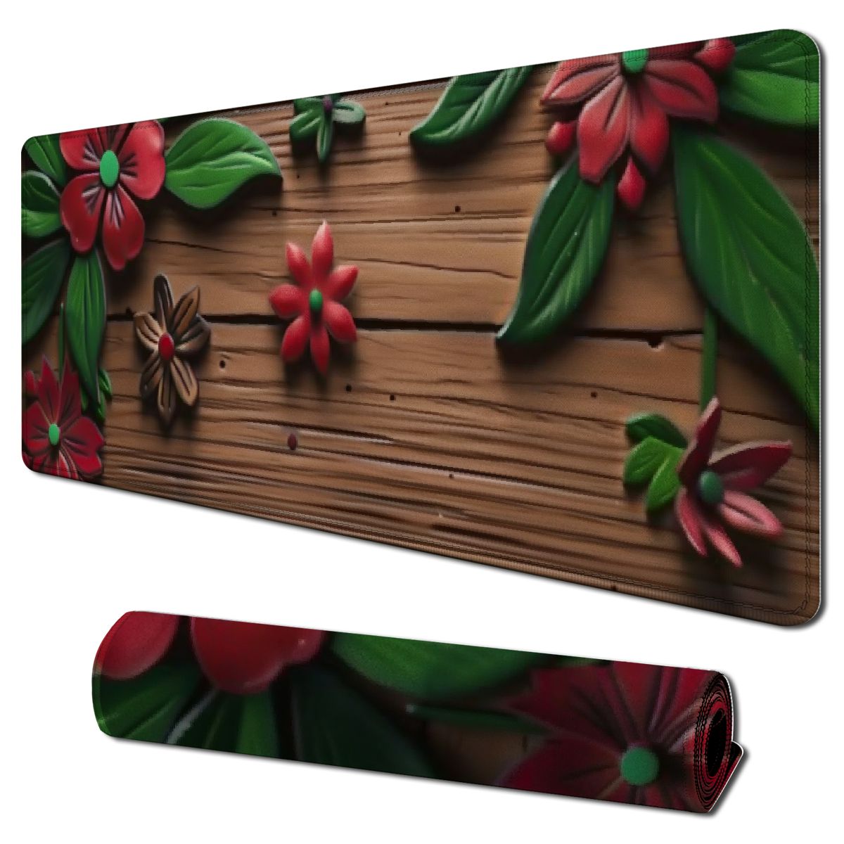 Wooden Board Red Flower Prints Large Office Gaming Mouse pad Strong Adhesion and Durability ...