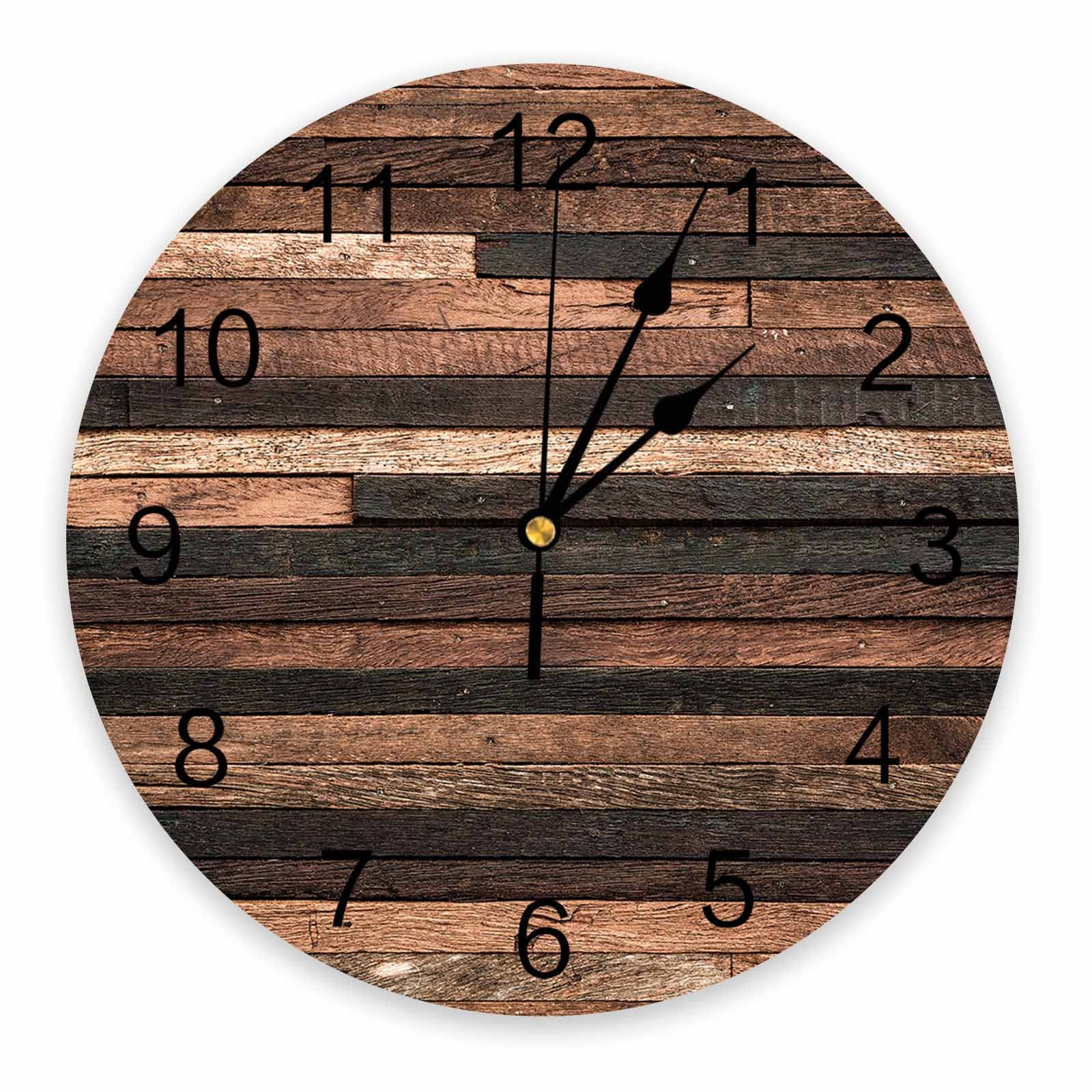 Wooden Board Retro Round Wall Clock Acrylic Hanging Silent Time Clock ...