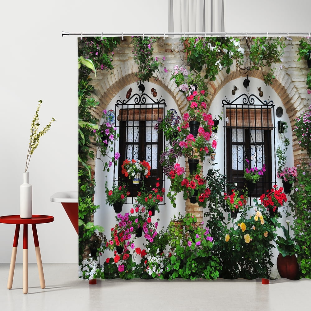 Wooden Board Shower Curtains Set Texas Star Farm Barn Gate Sunflower ...