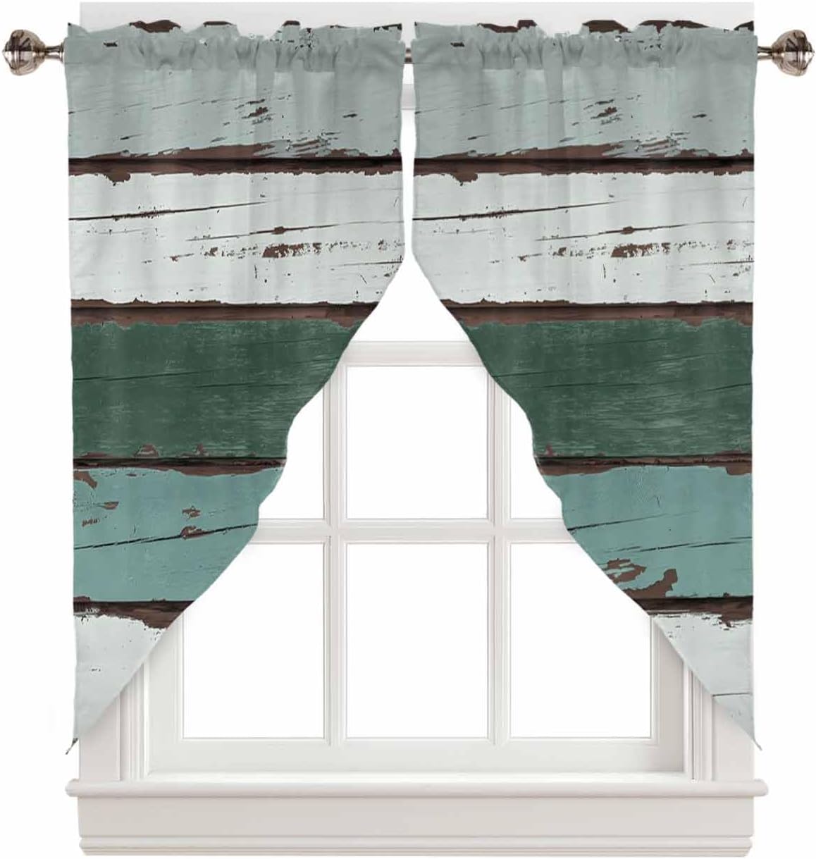Wooden Board Swag Valance Curtains Vintage Farm Barn Green and White ...