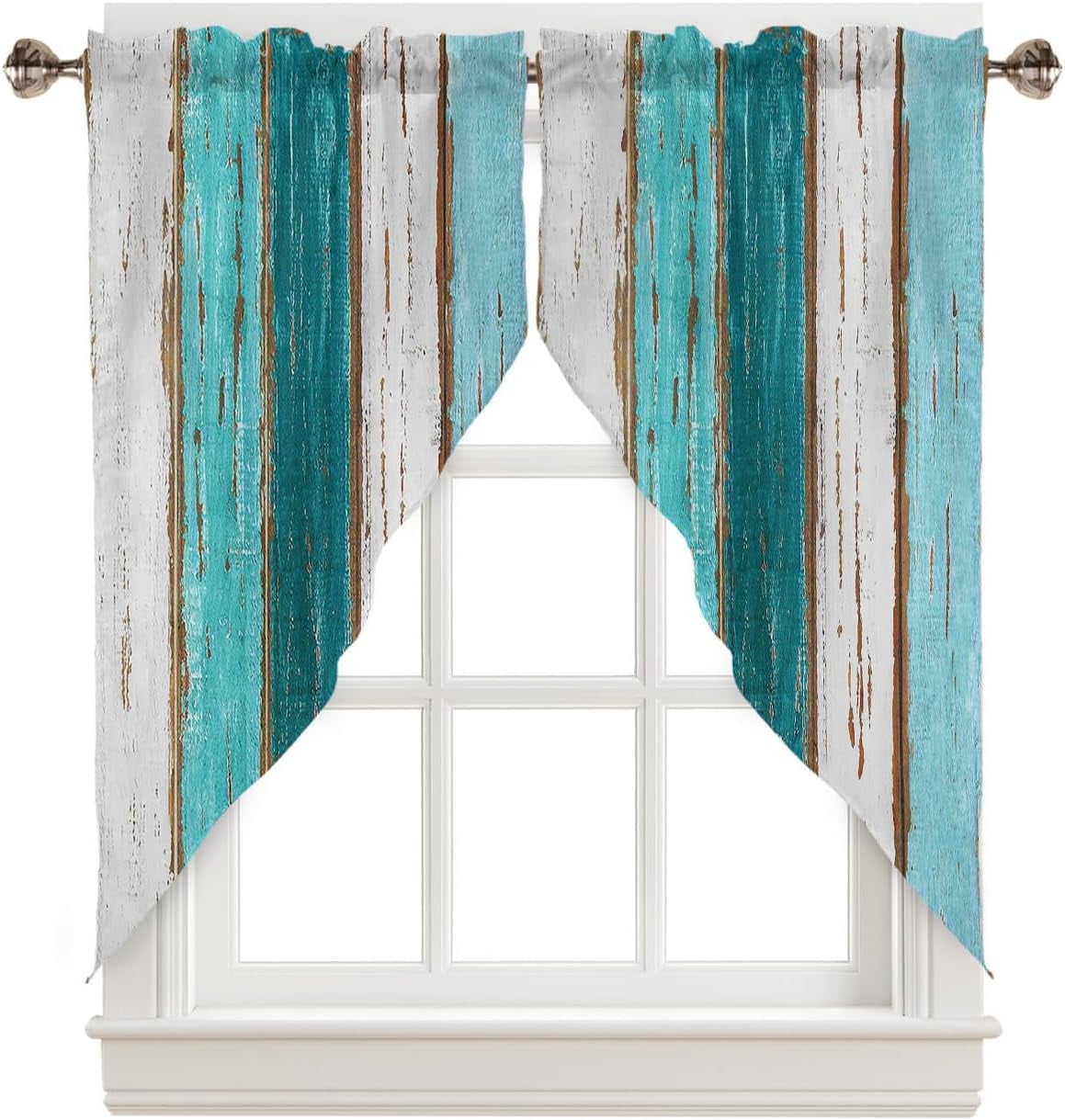 Wooden Board Swag Valance Curtains Vintage Farm Teal Ocean Aqua Green ...