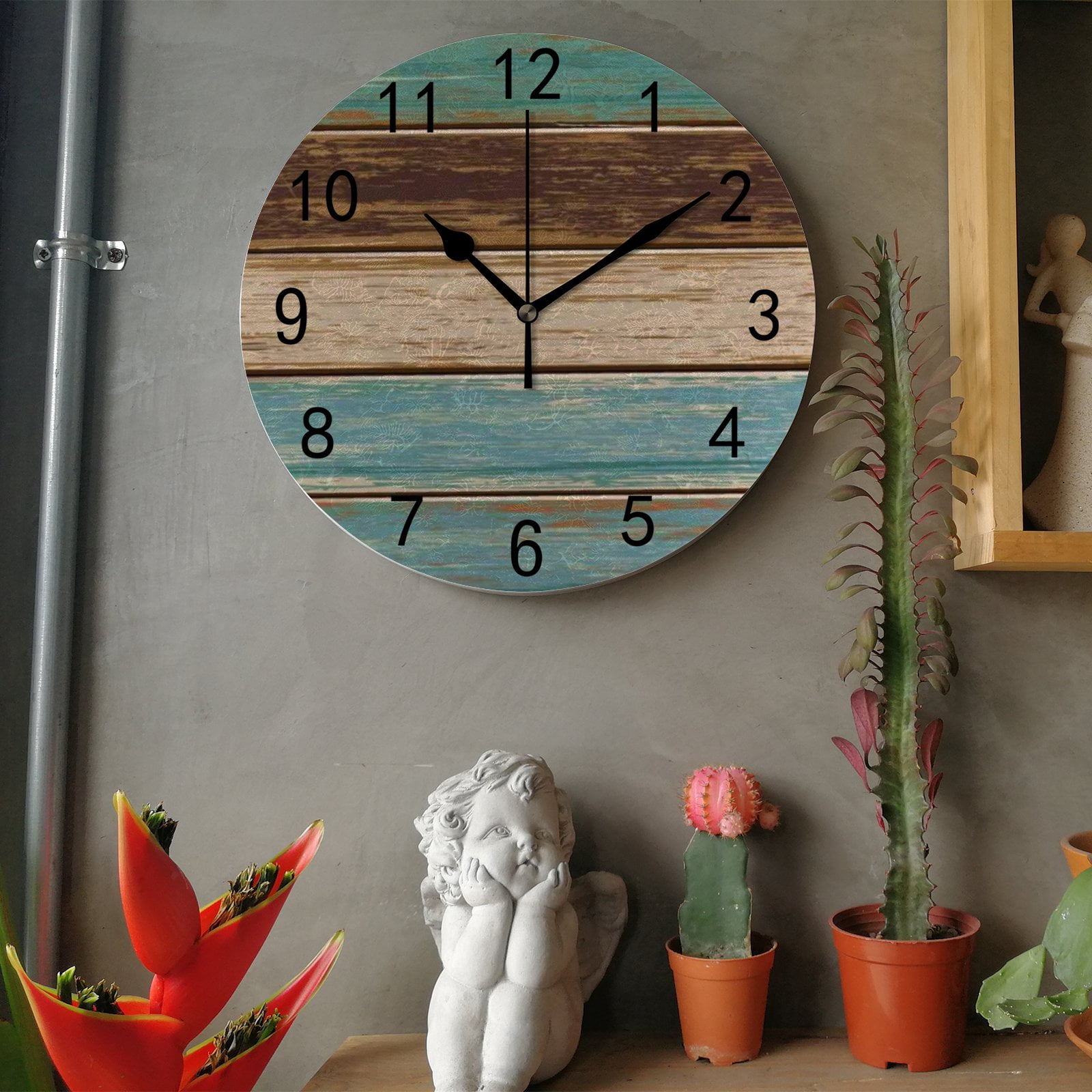Wooden Board Wall Clocks Battery Operated, 10 Inch Silent Non Ticking ...