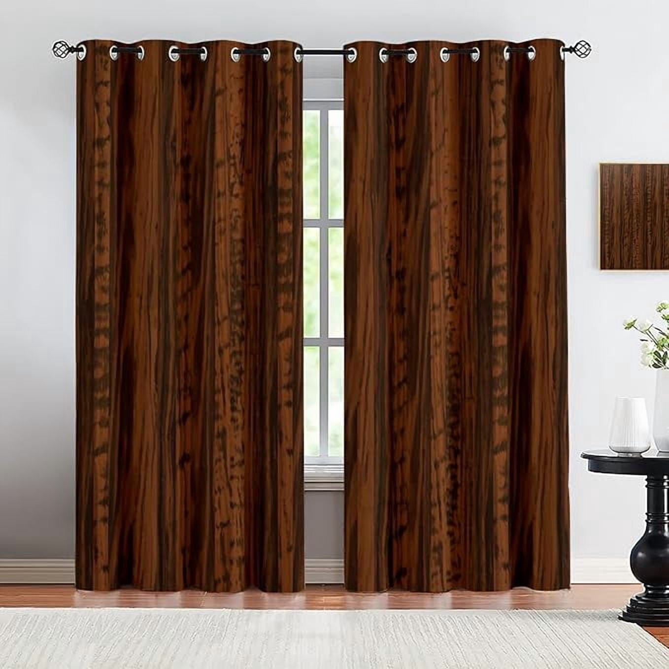 Wooden Board Window Curtains, Antique Wood Texture 3D Printing Grommet ...