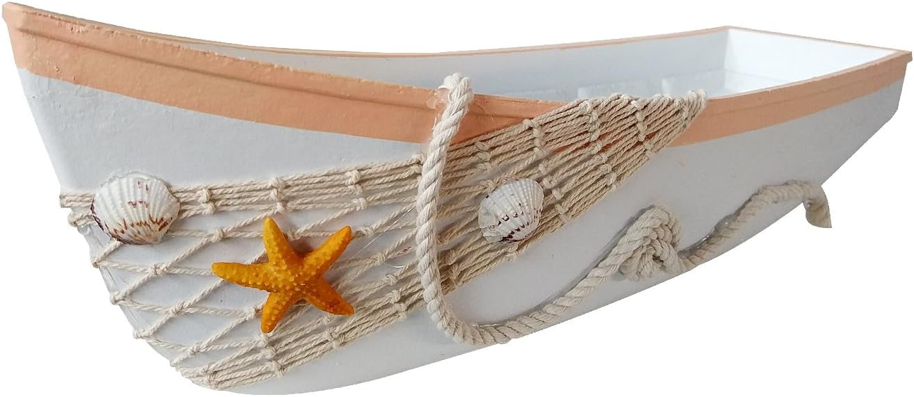 Wooden Boat Tray , 17"L Canoe Boat Tray Display with Fish Net Starfish ...